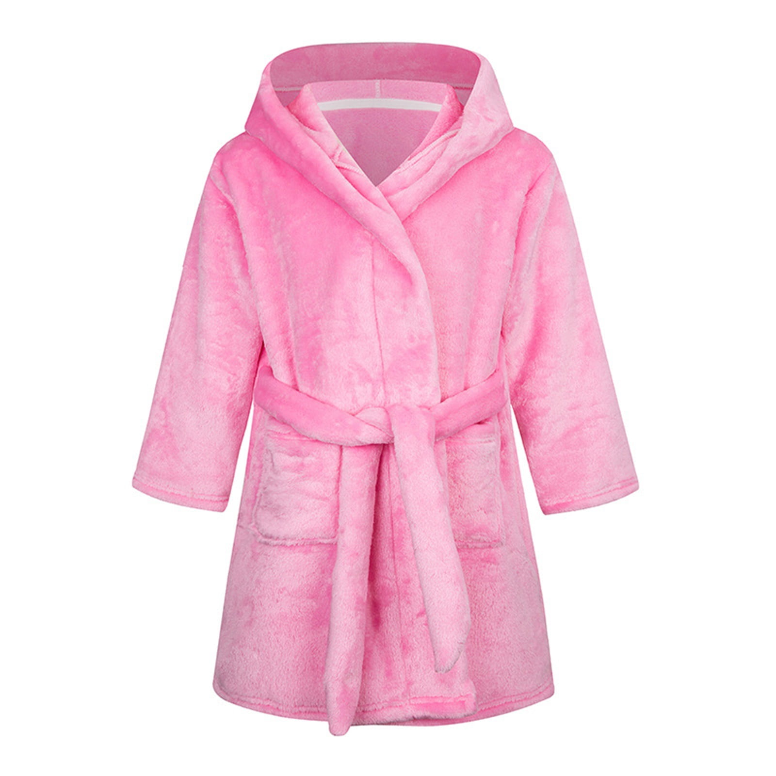 WUANDIXFA Boys Girls Robe Hooded Bathrobe Toddler Robes Soft Coral ...