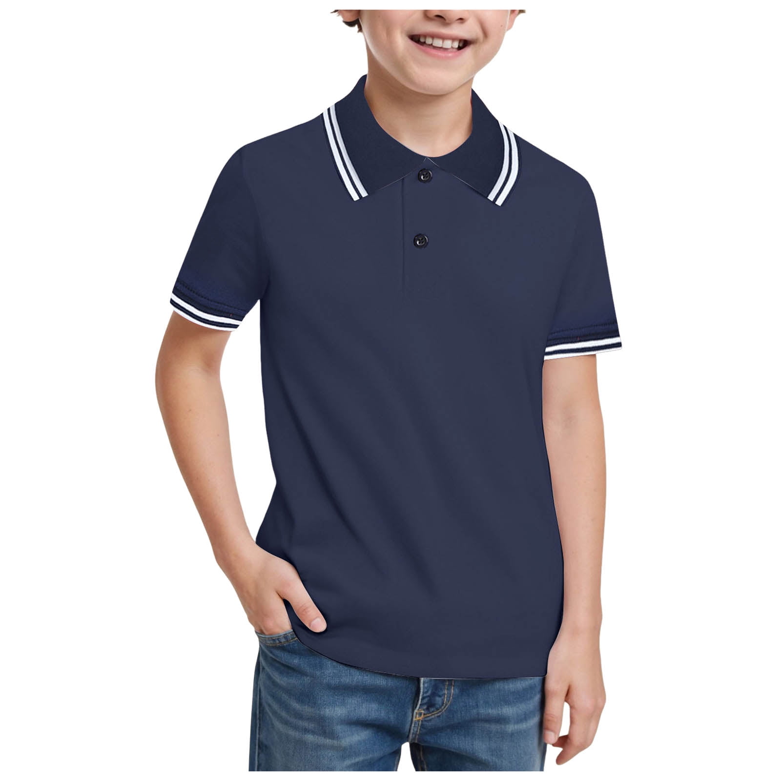 WUANDIXFA Boys School Uniform Short Sleeve Shirt Kids Color Block ...