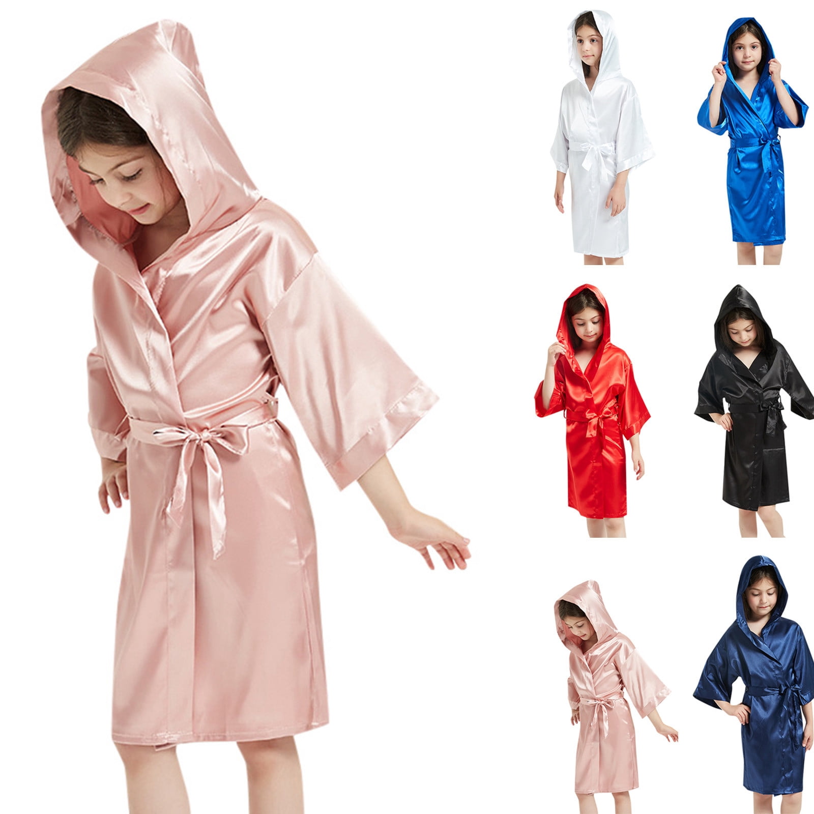 WUANDIXFA Girls Spa Robes Girls Jackets Coat Satin Robes Silk Sleepwear ...