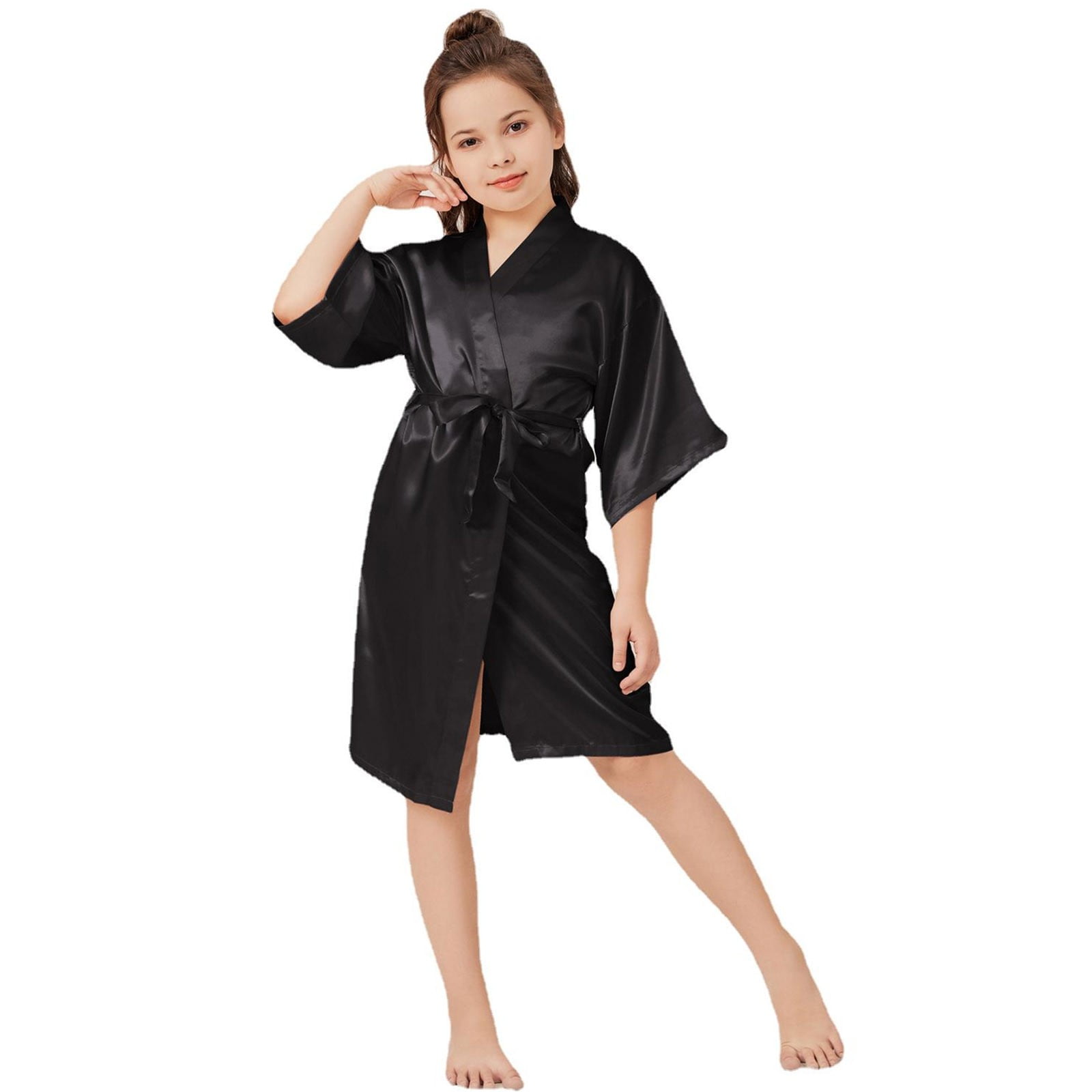 WUANDIXFA Spa Robes for Girls Party Kids Girl's Silky Satin Kimono Robe ...