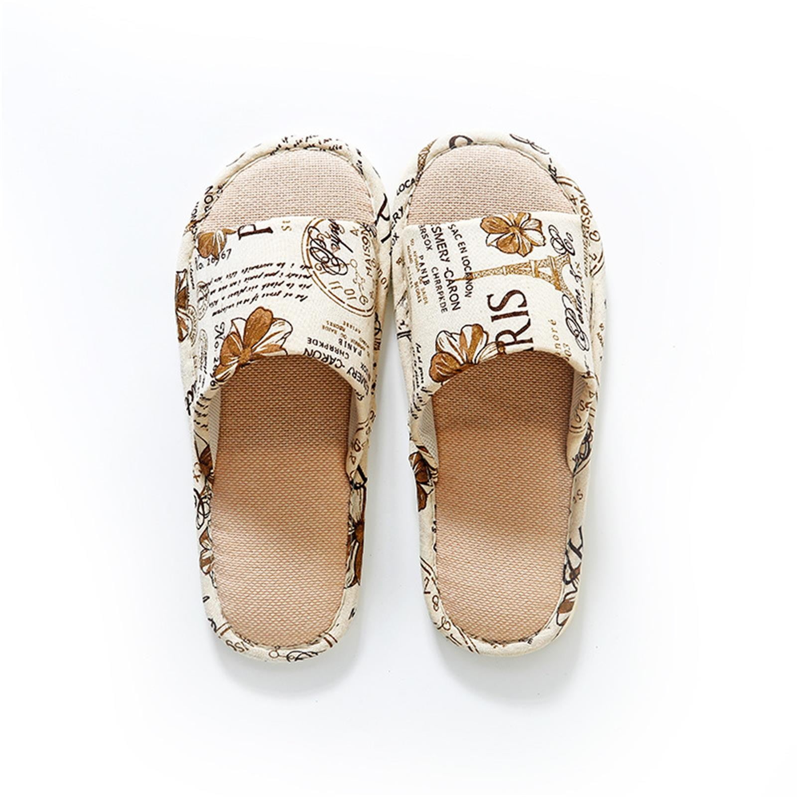 WUDATI Comfortable Cotton Memory Foam House Slippers Open Toe Washable Non-Slip Linen Sole ...