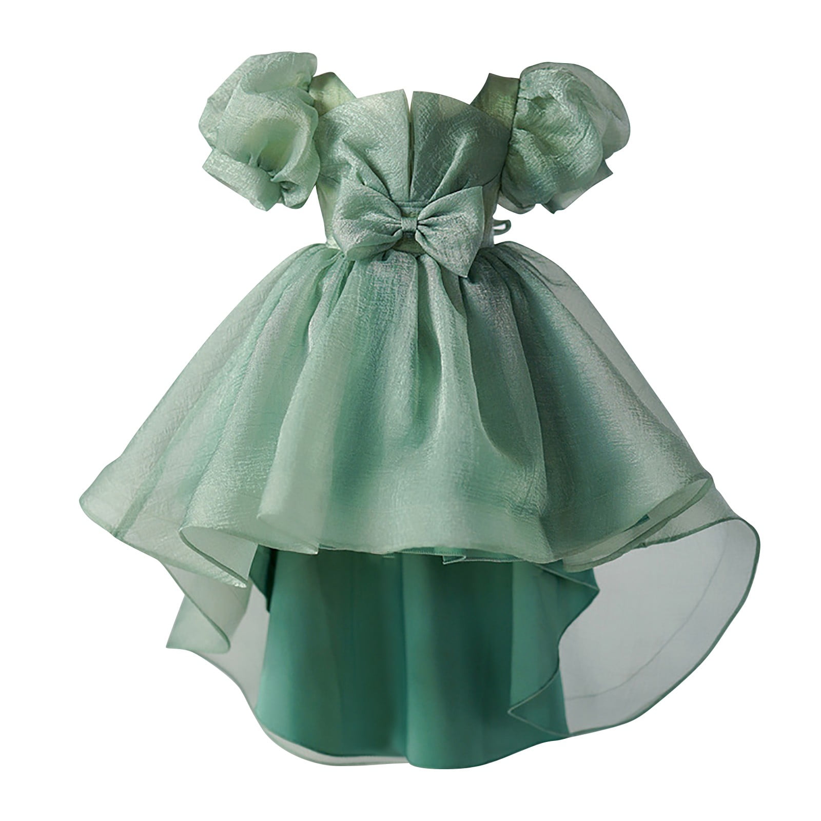WUDATI Girl Dress Girls Bubble Sleeve Puffy Trailing Gown Dresses ...