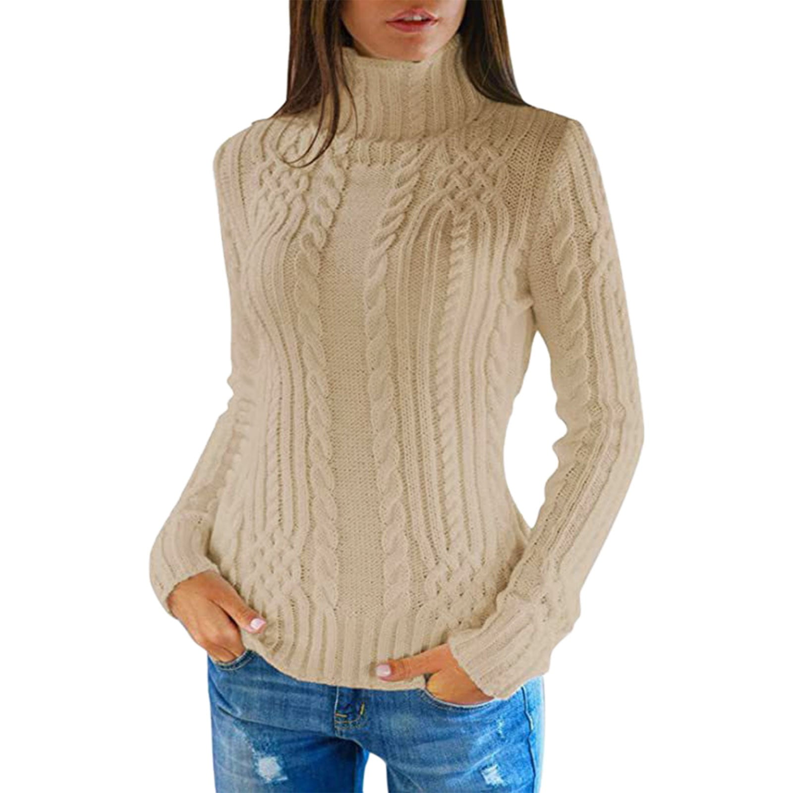 Wudati Womens Autumn Winter Turtleneck Knitted Sweater Long Sleeve