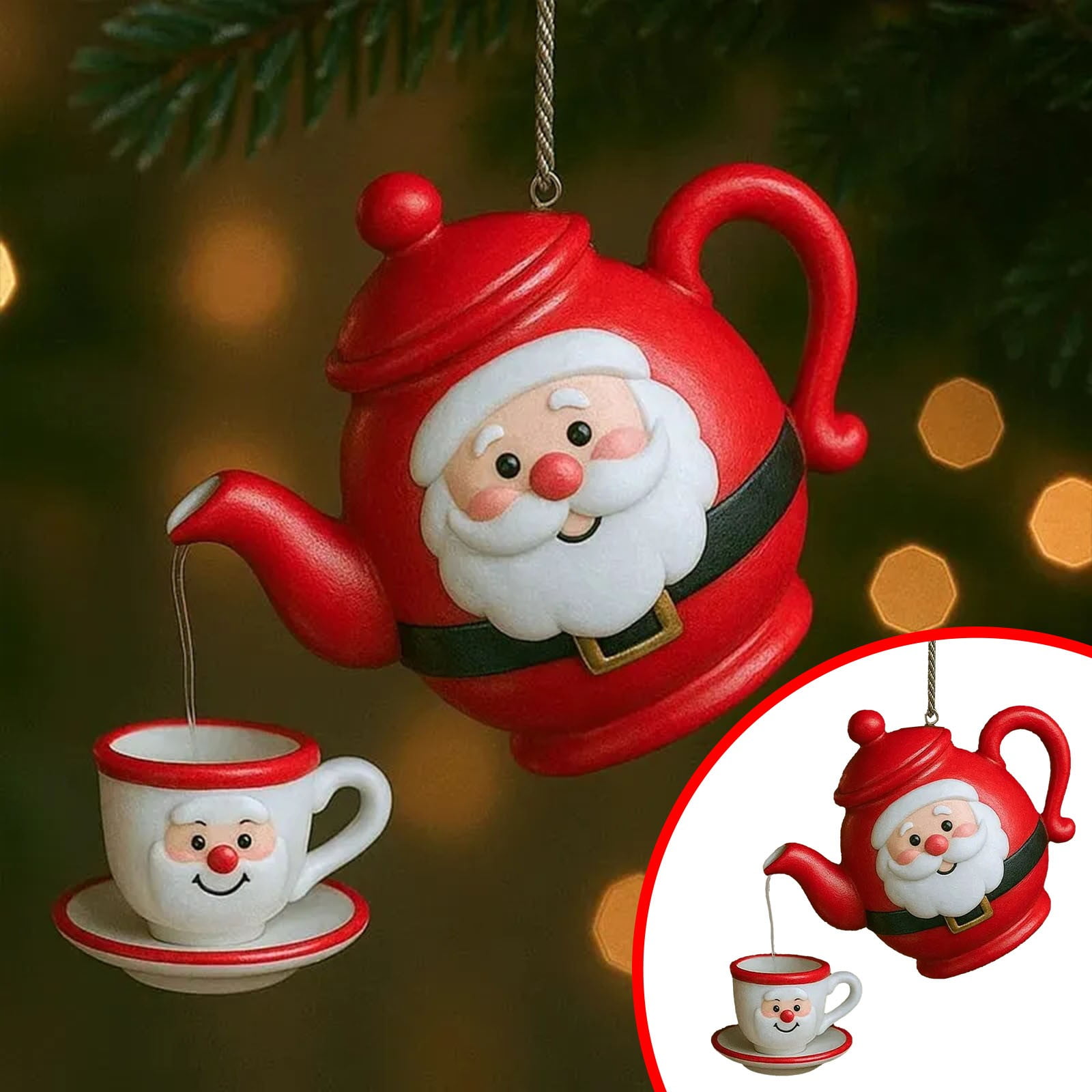 WUJDF Christmas Teapot and Teacup 2D Flat Ornament Pendant Christmas Tree Acrylic Hanging ...