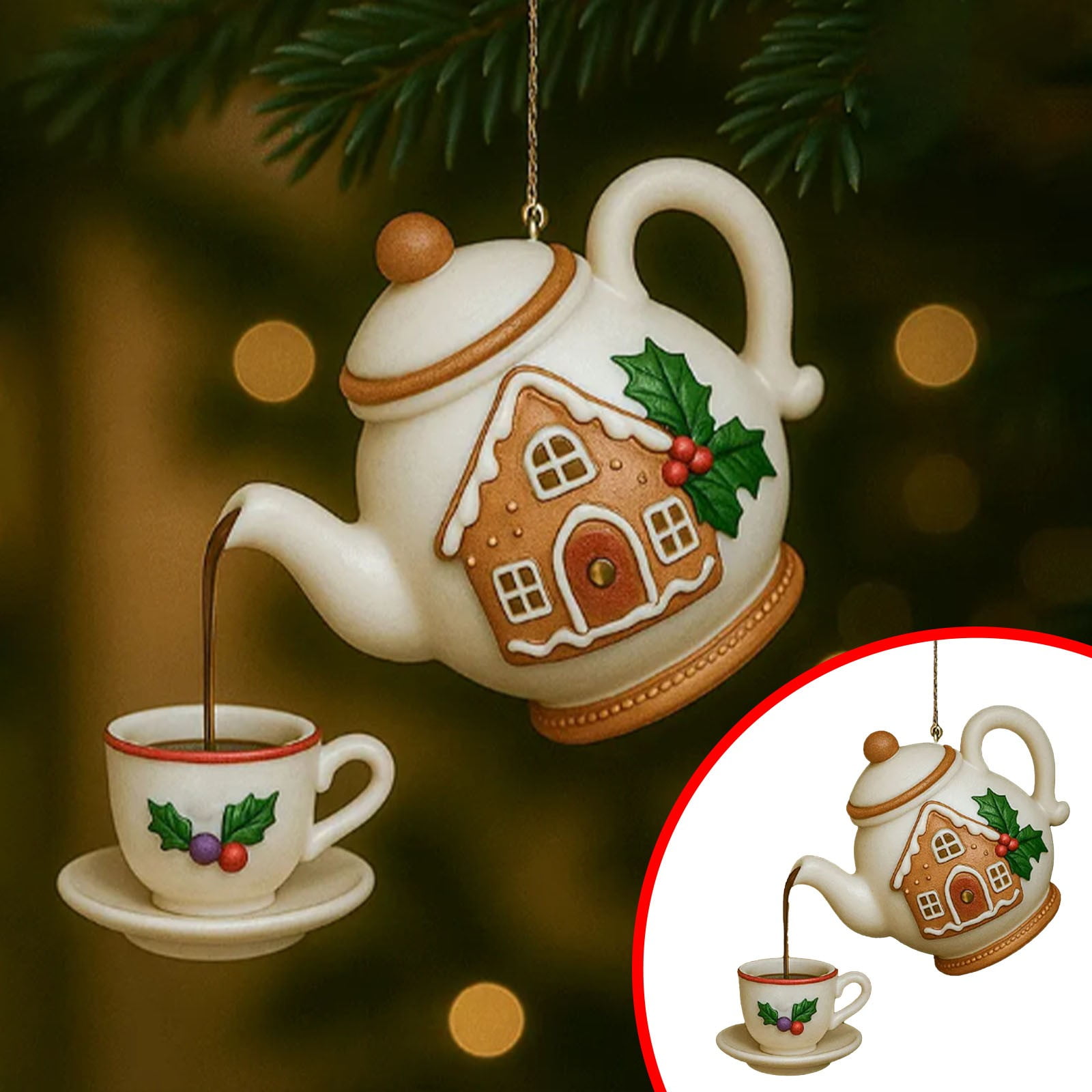 WUJDF Christmas Teapot and Teacup 2D Flat Ornament Pendant Christmas ...