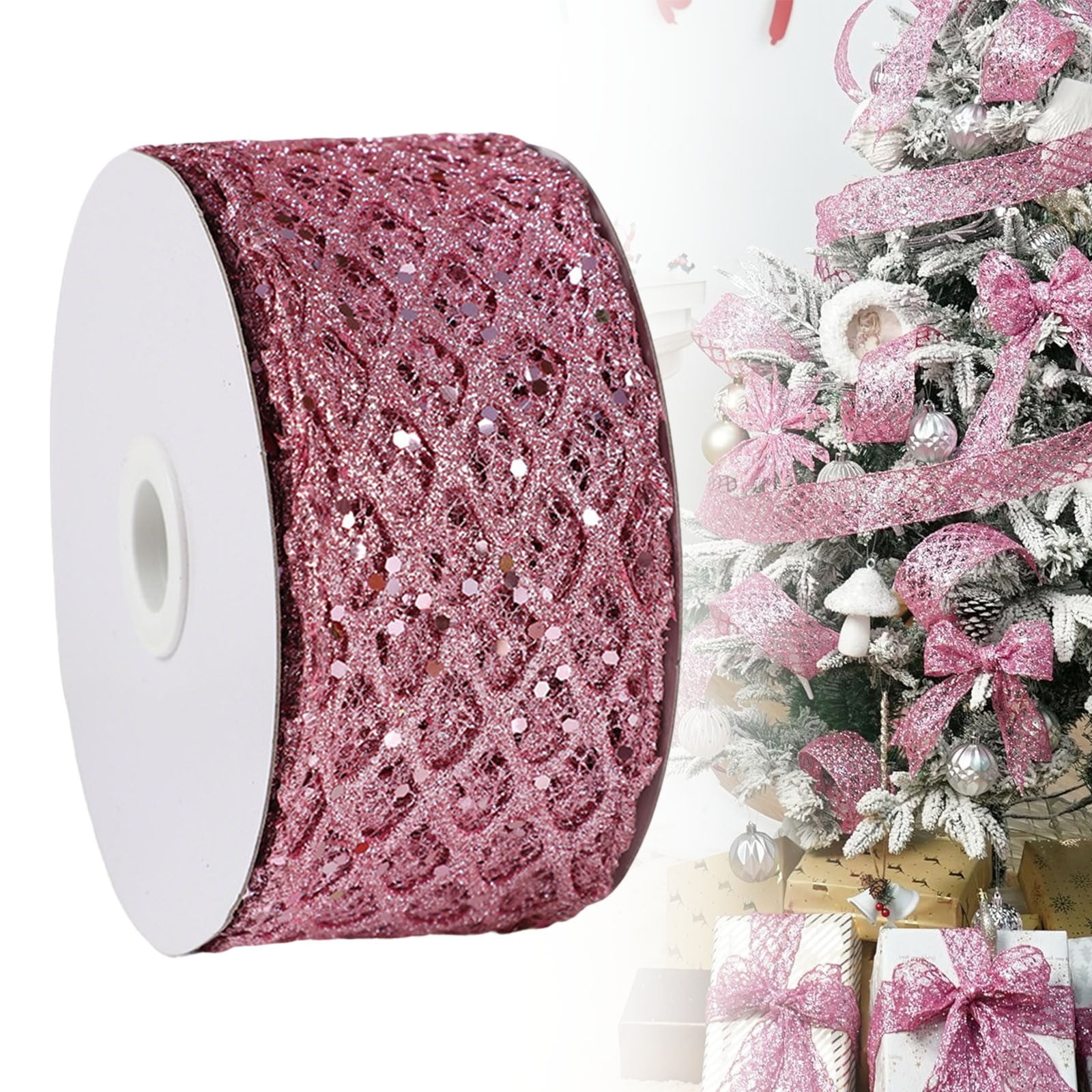 WUJDF Wired Ribbon Christmas 2.5 inch Light Glitter Diamond Mesh Wire ...