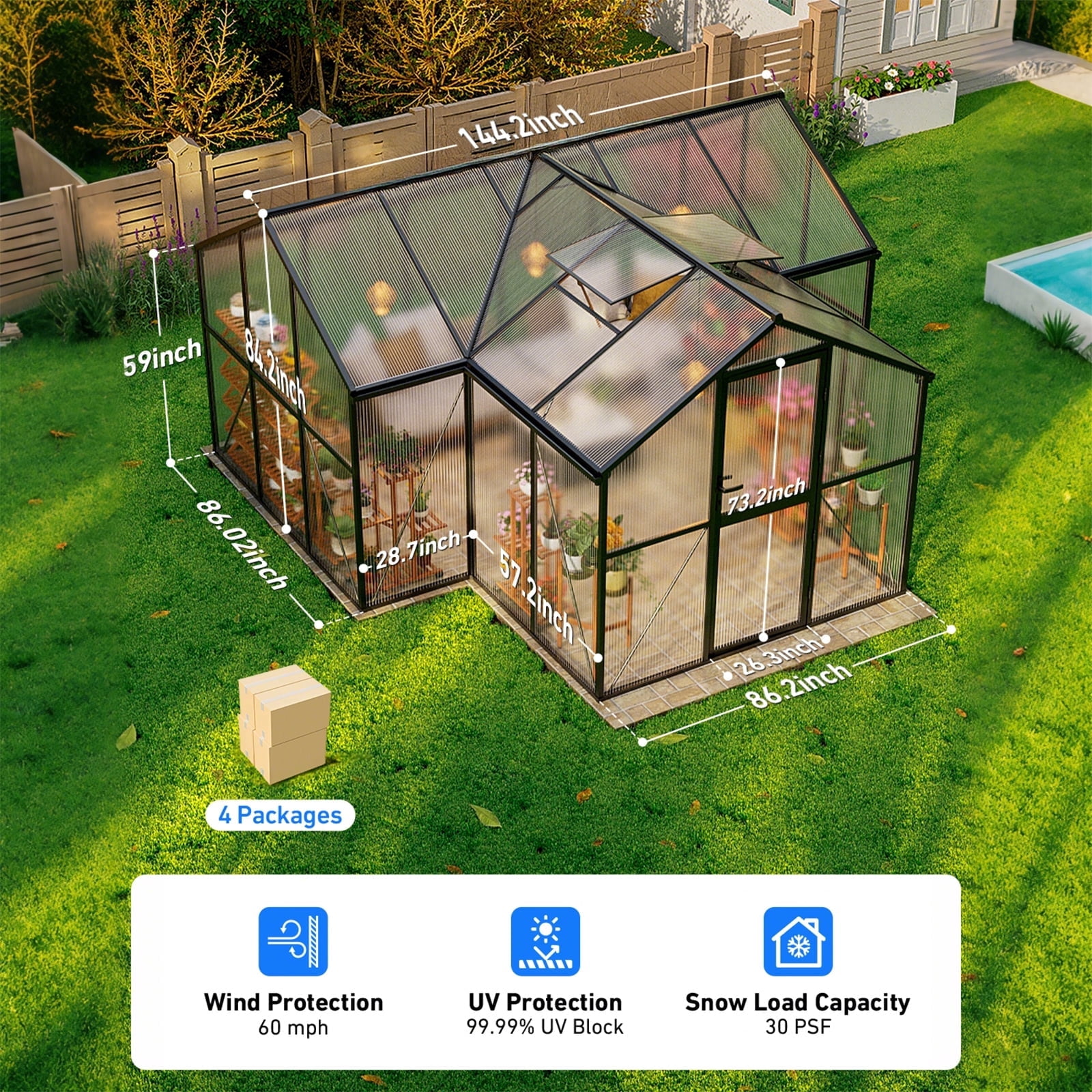 WUKHG 12X12 ft T-Shape Heavy Duty Walk-in Greenhouse | Windproof ...