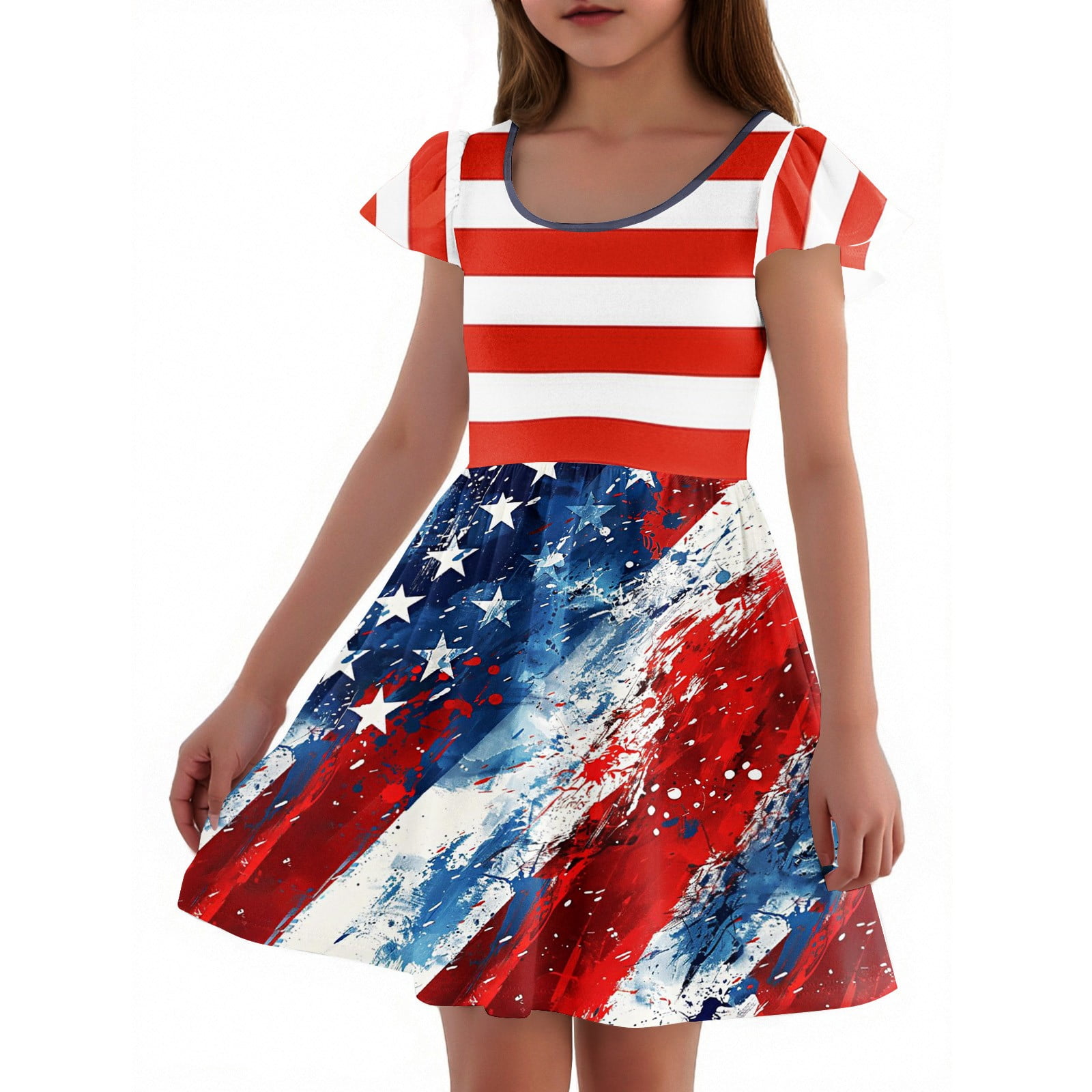WULMLEO 4th Of July Girls Patchwork Dresses 7-8 Years 1776 Patriotic ...