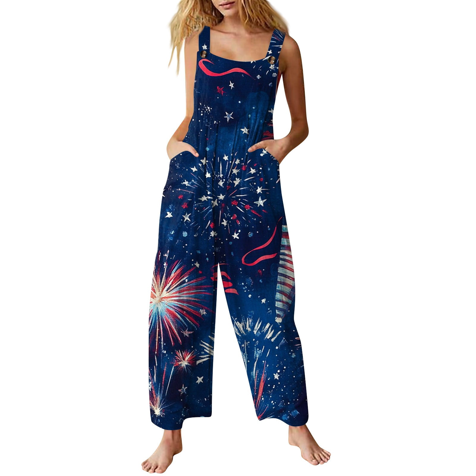 WULMLEO 4th Of July Romper for Women Red White Blue Sleeveless 1776 ...