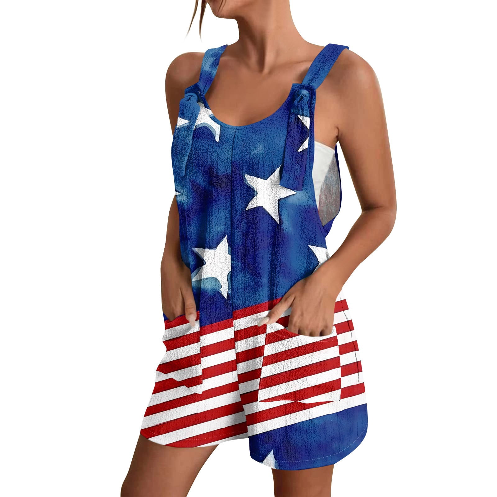 WULMLEO 4th Of July Romper for Women Red White and Blue U Neck Plus ...