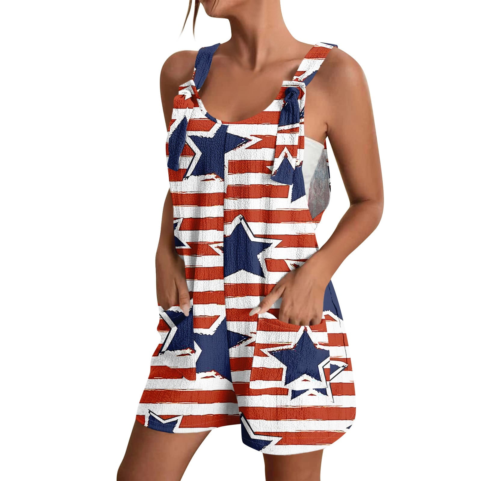 WULMLEO 4th Of July Womens Romper Red White and Blue Sleeveless Usa ...