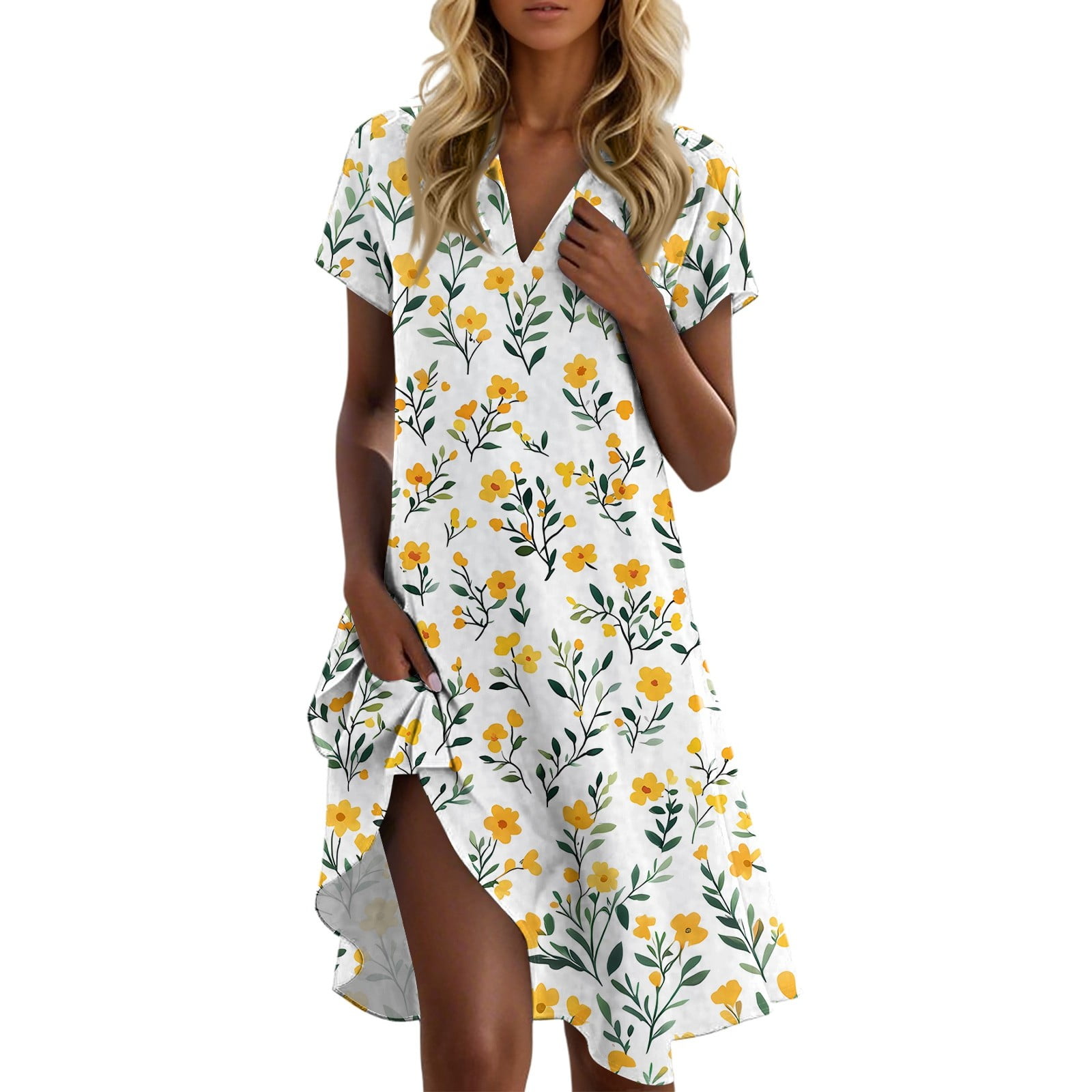 WULMLEO Boho Dresses for Women 2025 Summer Floral Print Short Sleeve ...