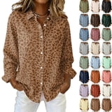WULMLEO Business Casual Shirts For Women Leopard Print Long Sleeve ...
