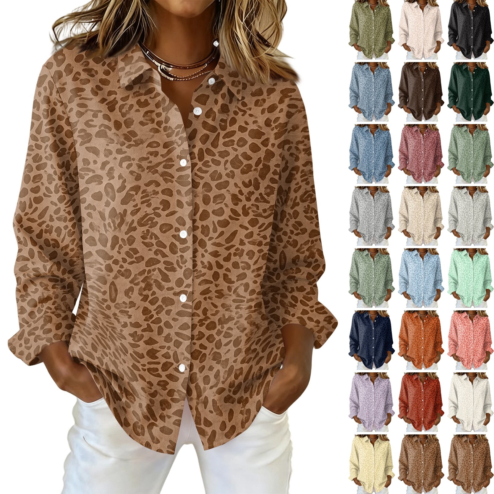 WULMLEO Business Casual Shirts For Women Leopard Print Long Sleeve ...