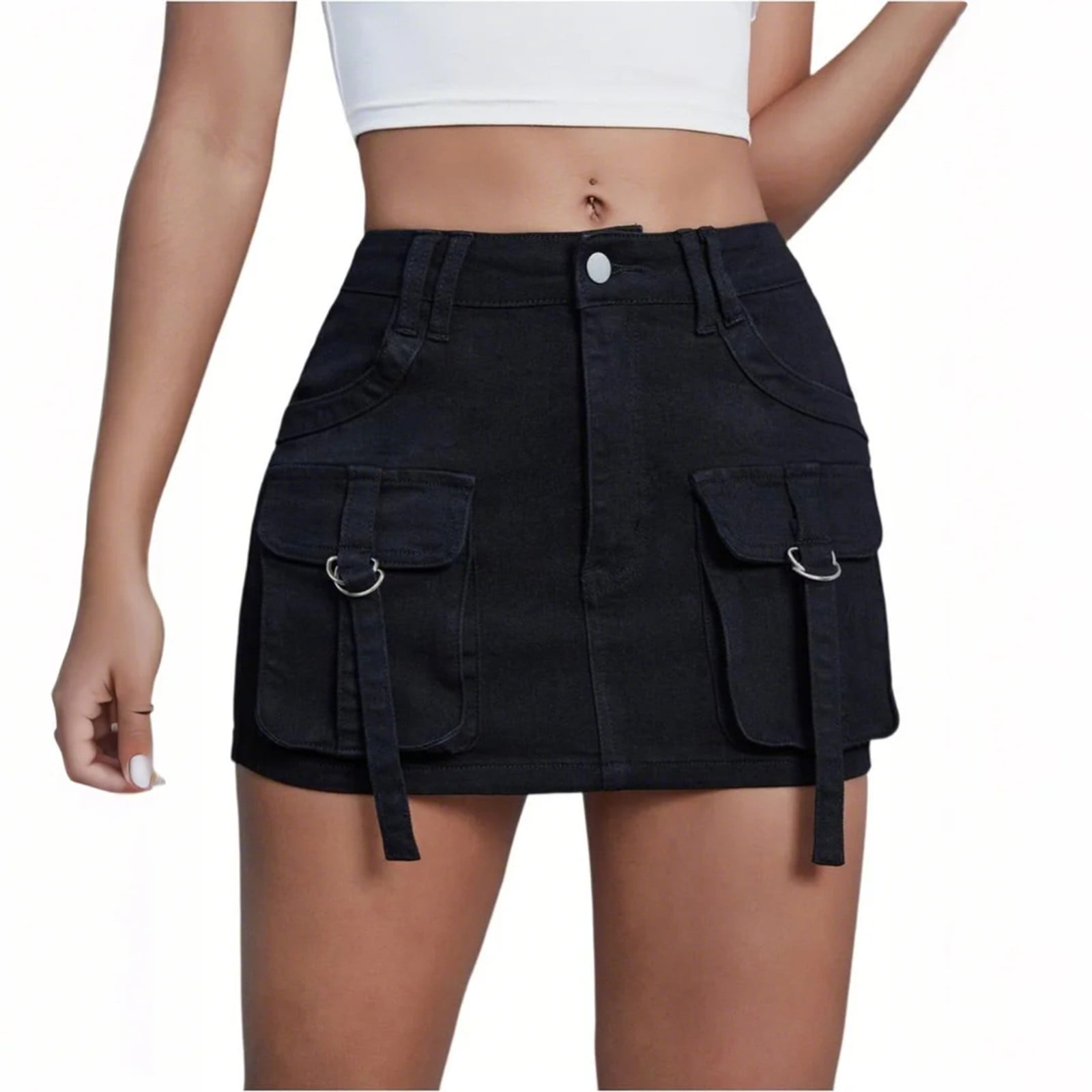 WULMLEO Cargo Jean Skirts for Women Pull on High Rise Denim Skirts ...