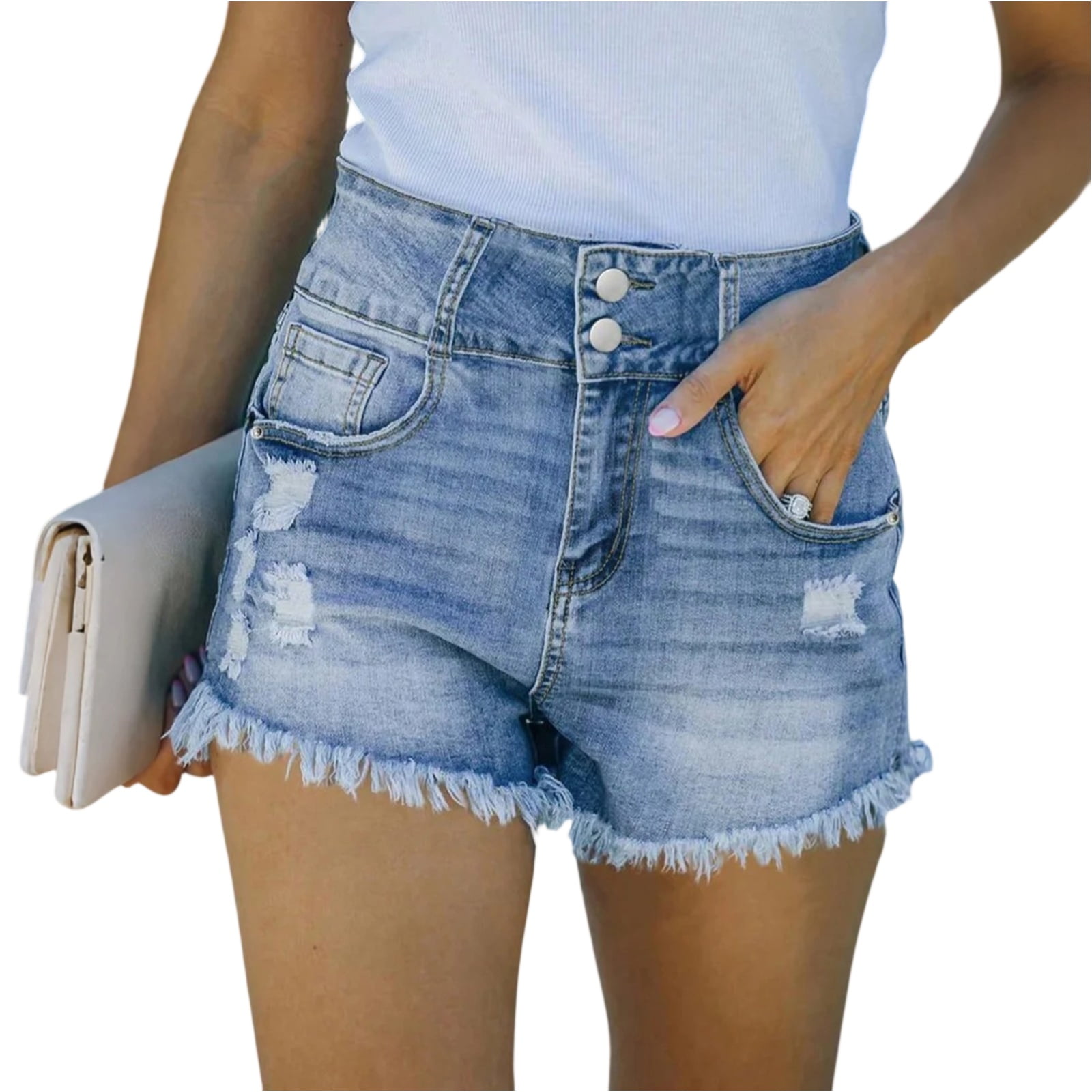 WULMLEO Denim Shorts for Women 5 Inch Inseam Mid Rise Ripped Jean ...