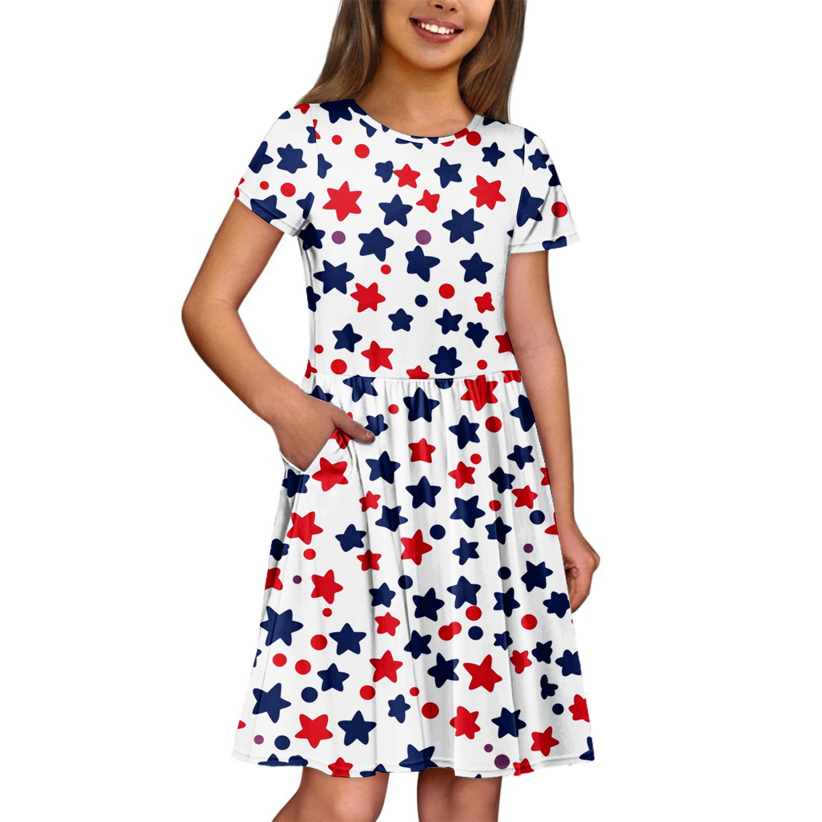WULMLEO Fourth Of July Girls Dresses 5-6 Years Red White and Blue Crew ...