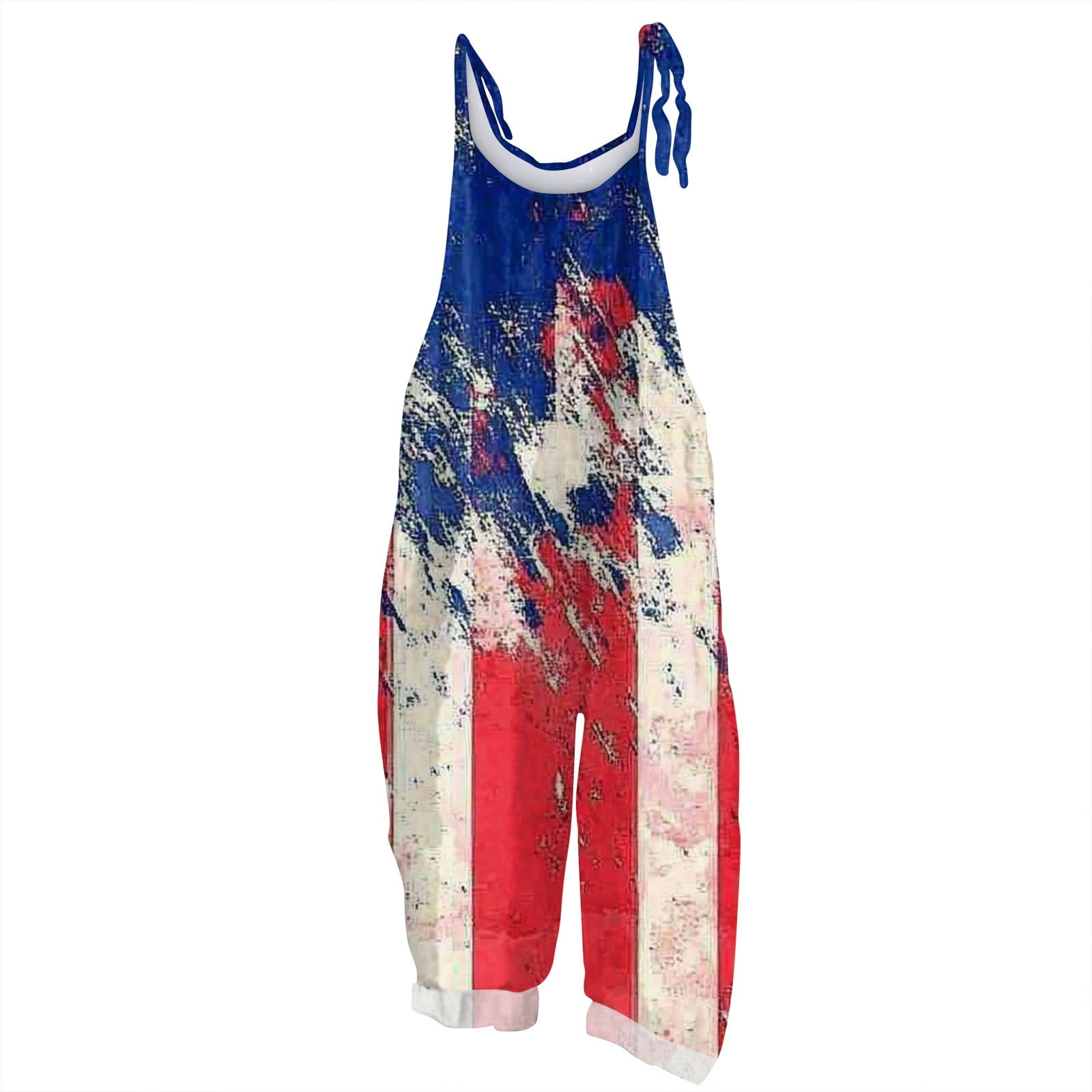 WULMLEO Fourth Of July Overall for Women Red White and Blue Crew Neck ...