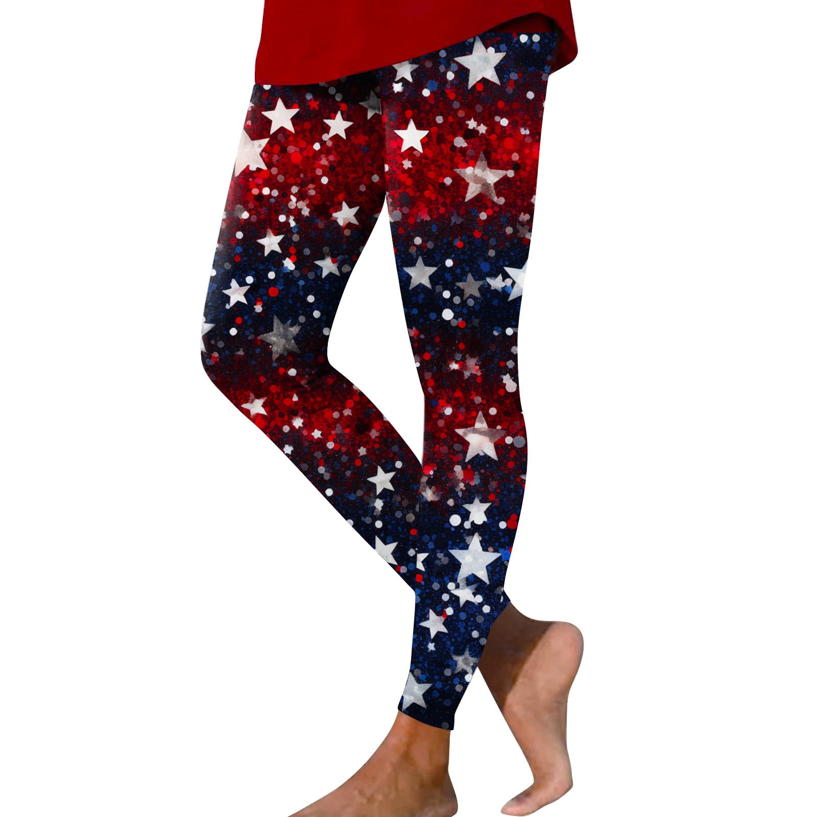 WULMLEO Fourth Of July Womens Leggings Red White and Blue High Elastic ...