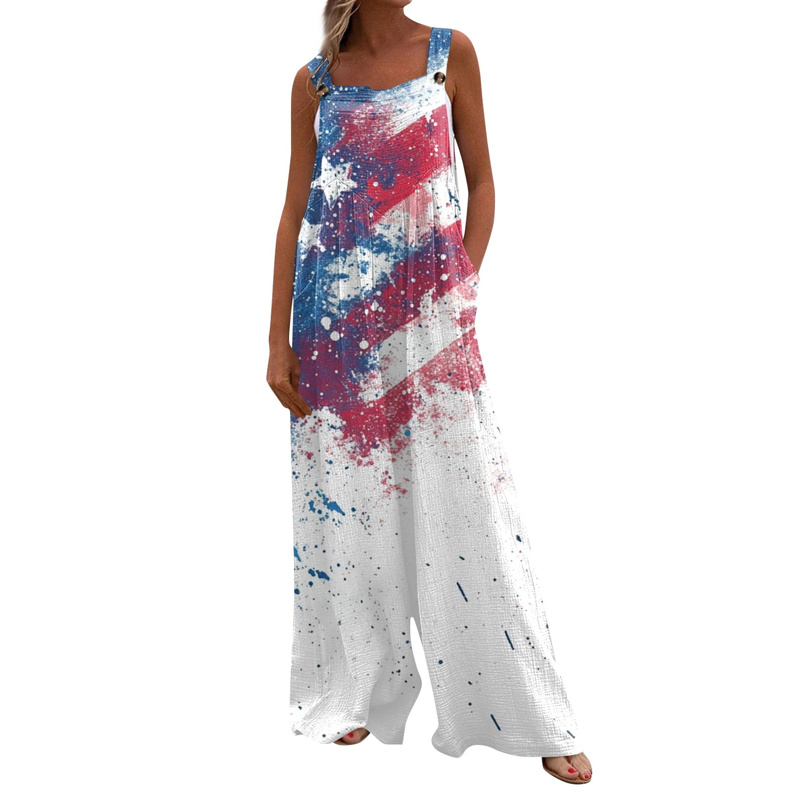 WULMLEO Independence Day Womens Jumpsuit 1776 Patriotic Square U Neck ...