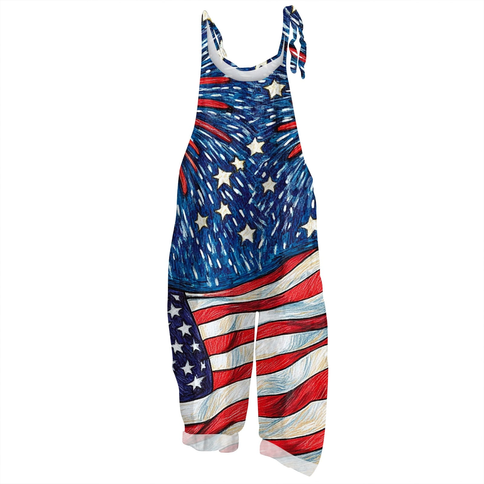 WULMLEO Independence Day Womens Romper Usa American Flag Crew Neck Red ...