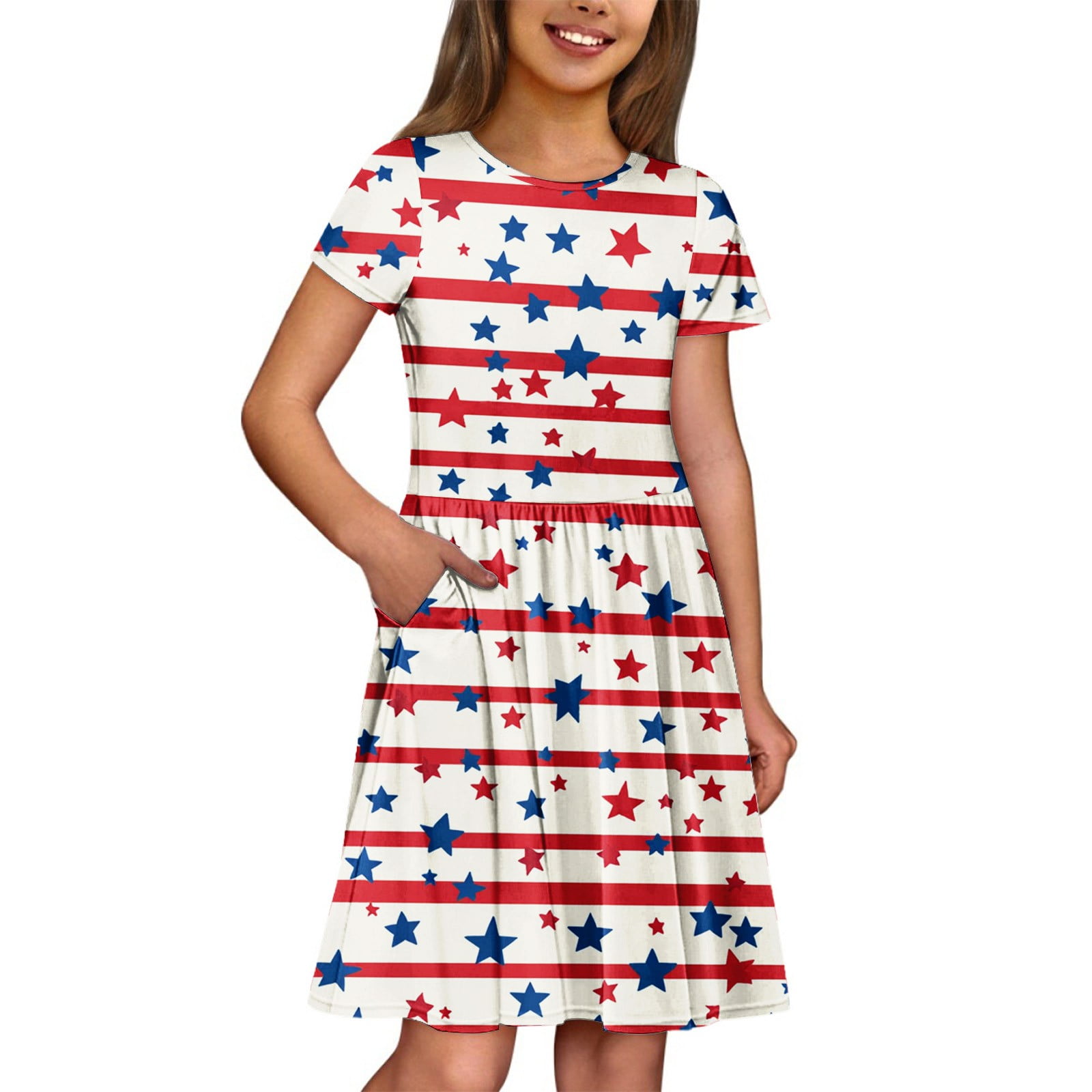 WULMLEO July 4th Girls Dresses 5-6 Years Usa American Flag Crew Neck ...