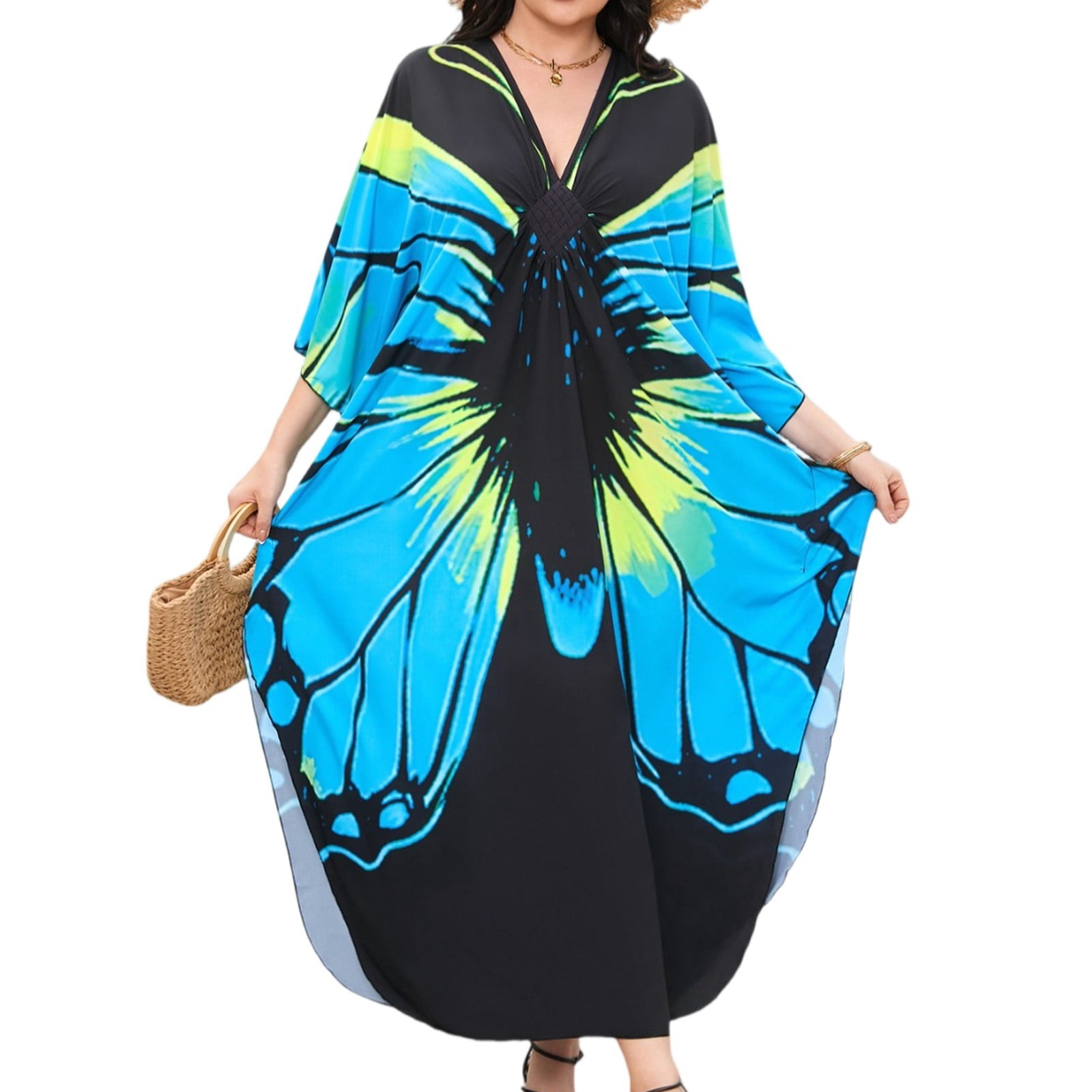 WULMLEO Kaftan Dresses for Women V Neck Batwing Sleeve Moomoo ...