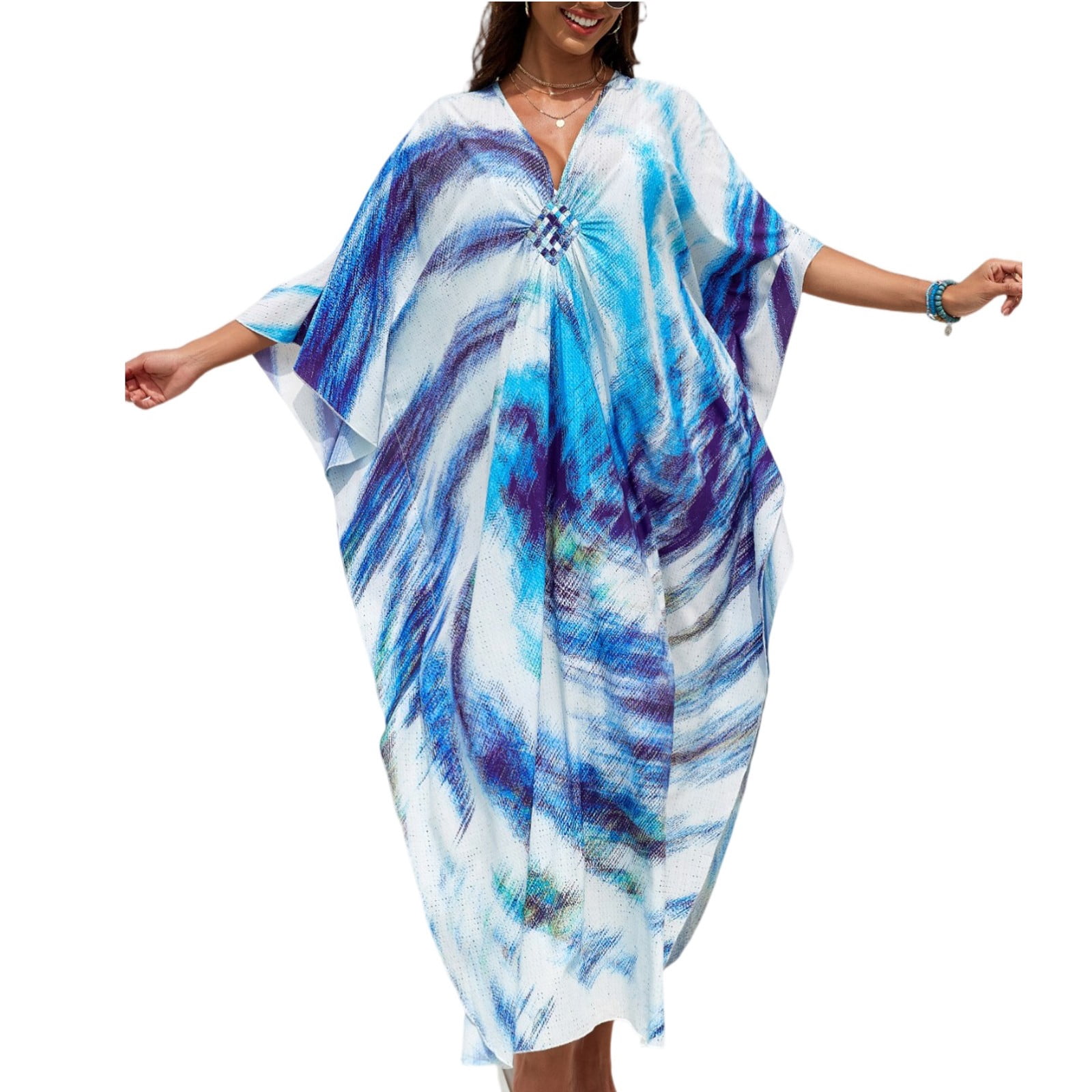 WULMLEO Kaftan Dresses for Women V Neck Batwing Sleeve Moomoo ...