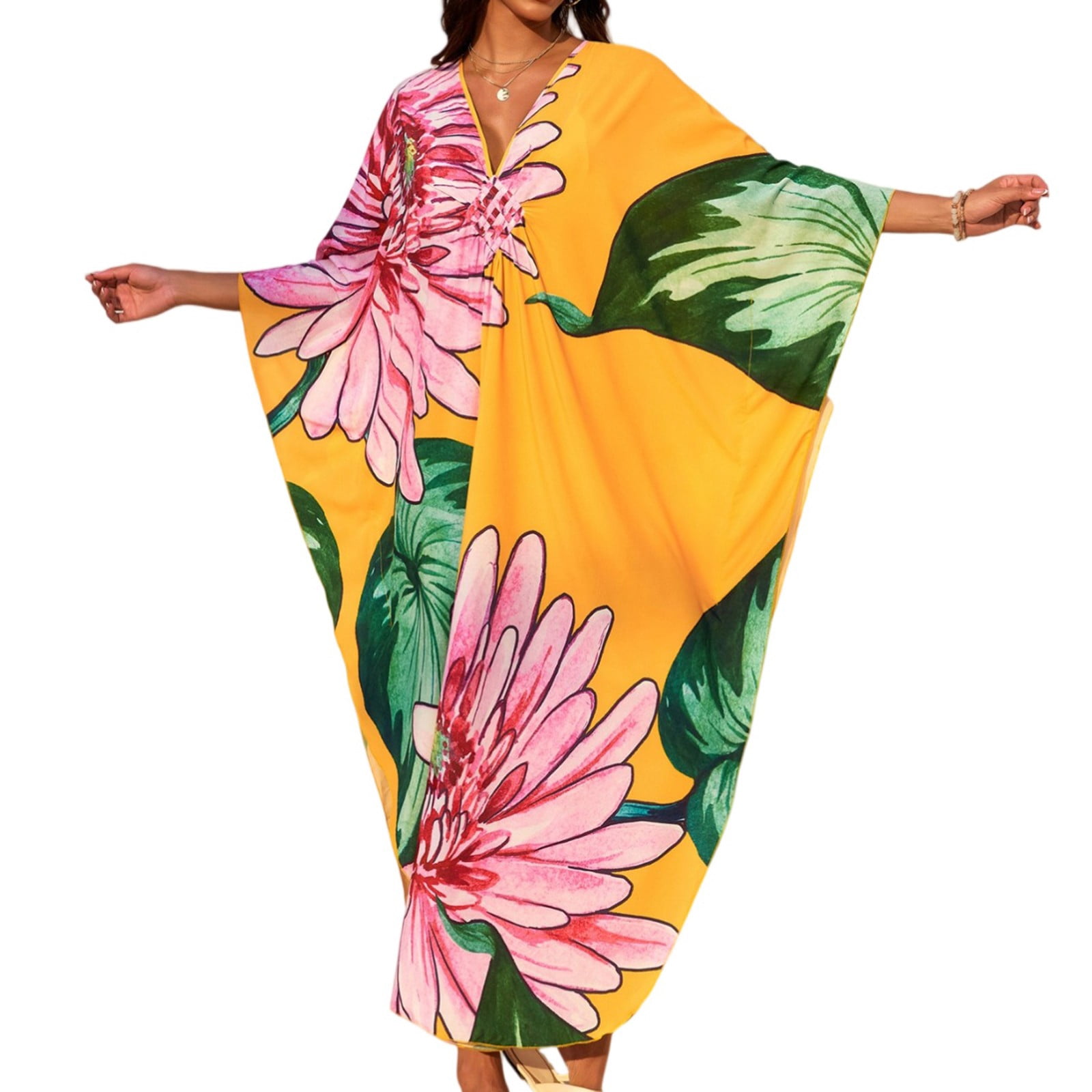 WULMLEO Kaftan Dresses for Women V Neck Batwing Sleeve Moomoo ...
