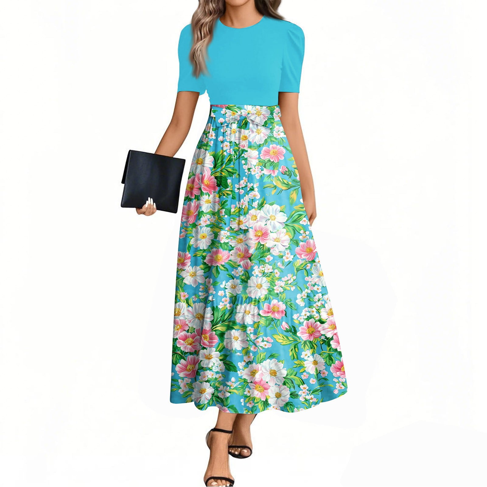 WULMLEO Long Floral Dresses for Women 2025 Elegant Boho Tie Belted ...