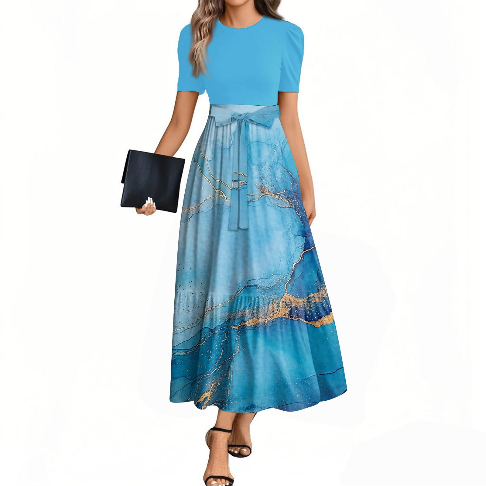 WULMLEO Long Floral Dresses for Women 2025 Elegant Boho Tie Belted ...