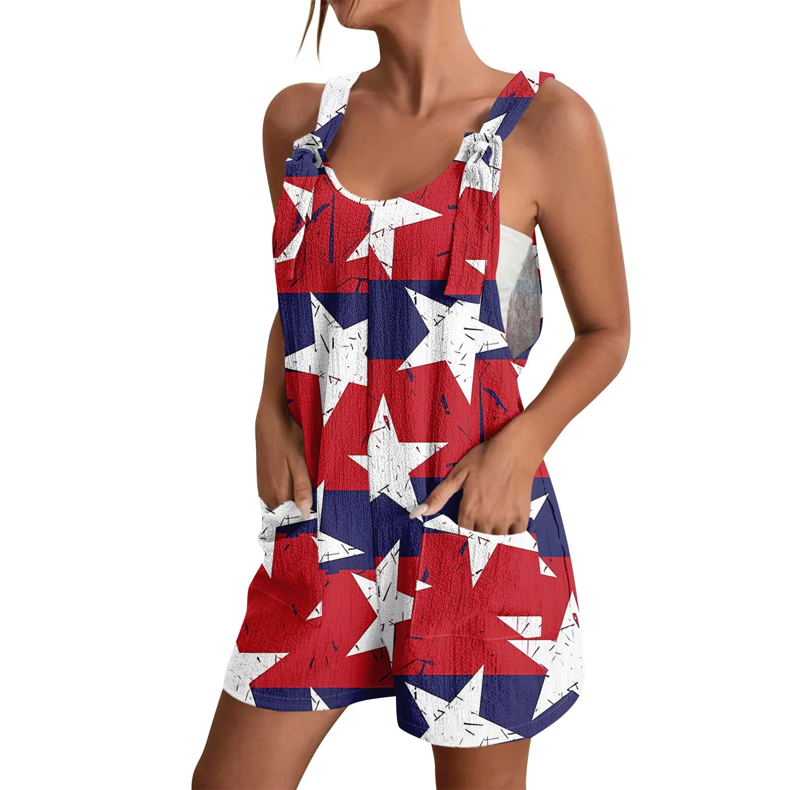WULMLEO Memorial Day Overall for Women Usa American Flag Sleeveless ...
