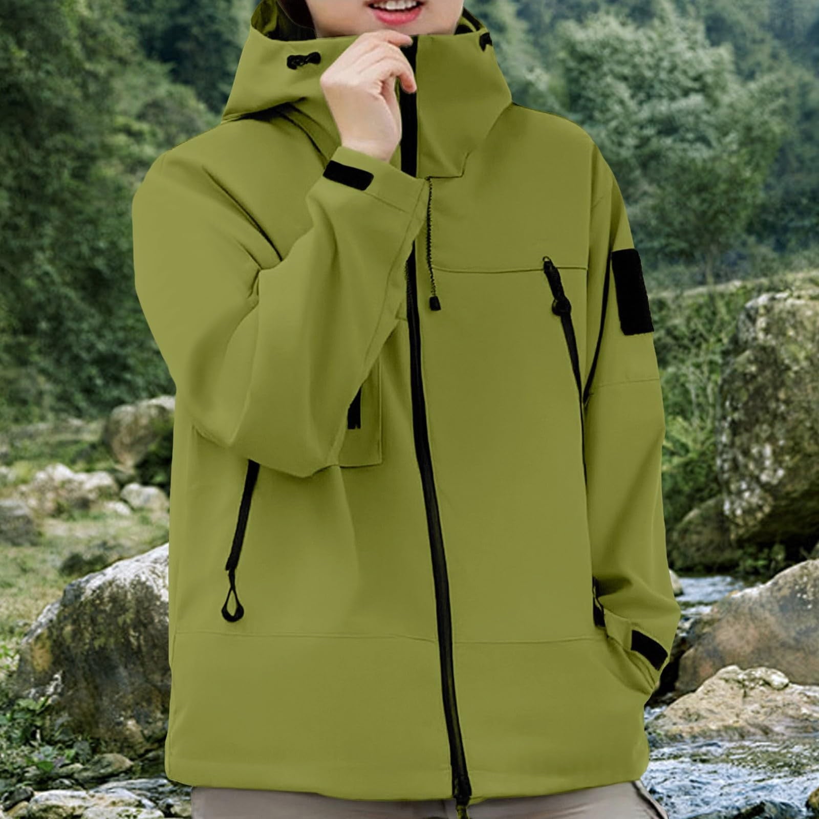 WULMLEO Mens Rain Coat Unisex Light Waterproof Zip Up Rain Jacket Fall ...