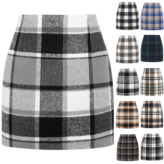 WULMLEO Plaid Skirts for Women Vintage Elegant High Waisted Mini Skirt ...