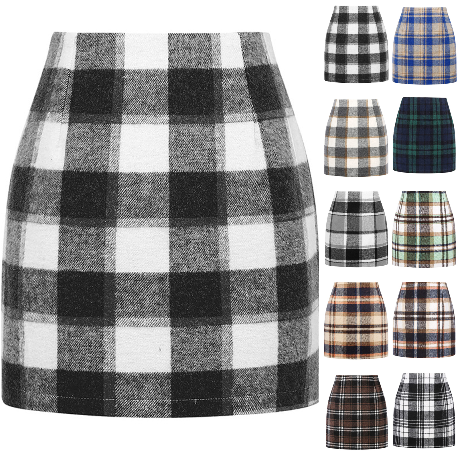WULMLEO Plaid Skirts for Women Vintage Elegant High Waisted Mini Skirt ...