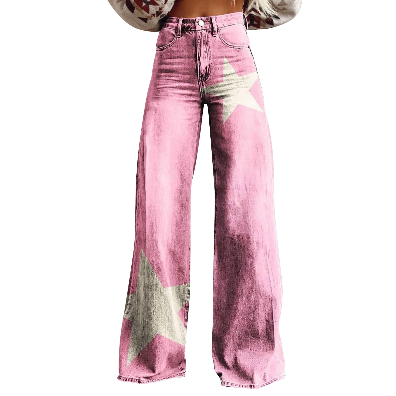WULMLEO Printed Jeans for Women, Wide Leg Jeans Woman Vintage, Vintage ...