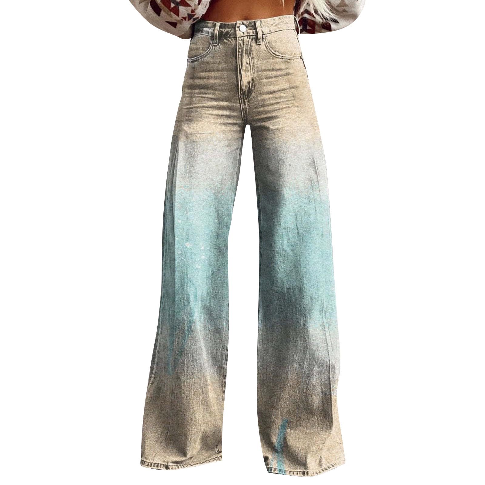 WULMLEO Printed Jeans for Women, Wide Leg Jeans Woman Vintage, Vintage ...