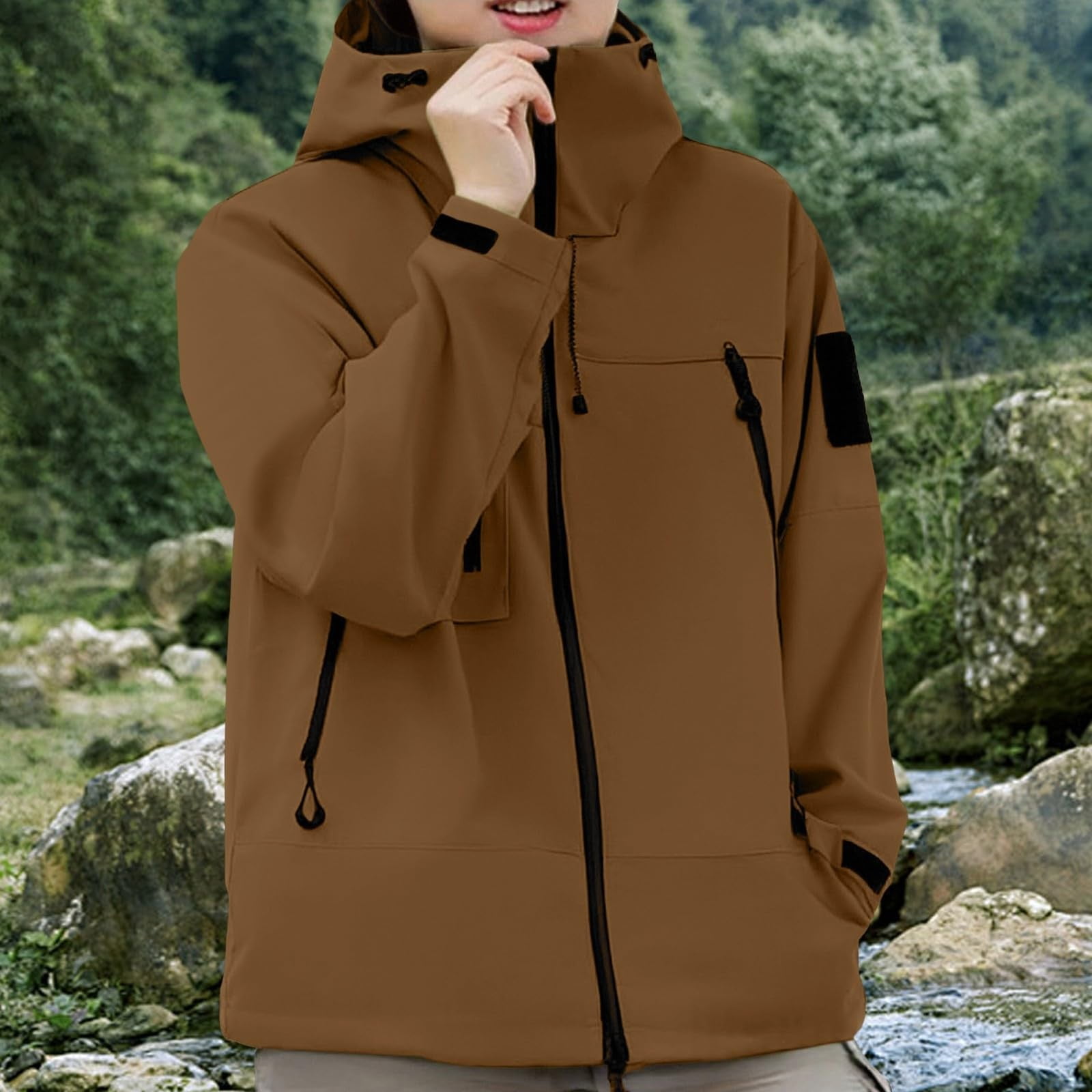 WULMLEO Rain Coat for Women Fall adjustable Hooded Rain Jacket ...