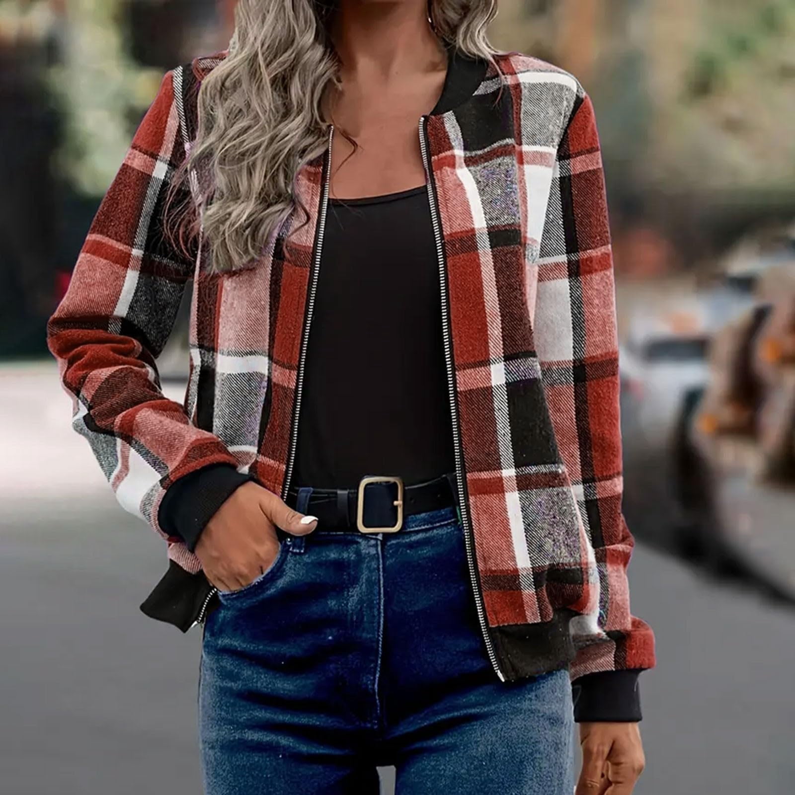WULMLEO Shackets for Women 2025 Fashion, Plaid Flannel Zip Up Long ...