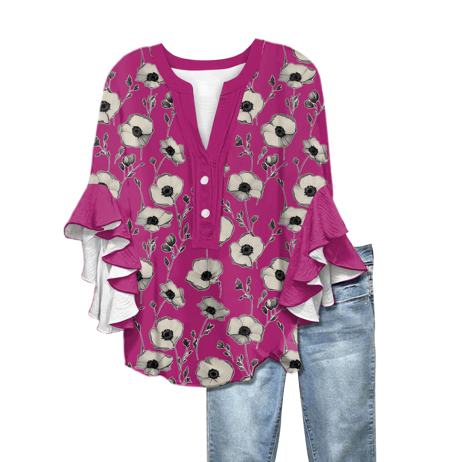 WULMLEO Spring Tops for Women Ruffle 3/4 Sleeve Cute Business Tees ...