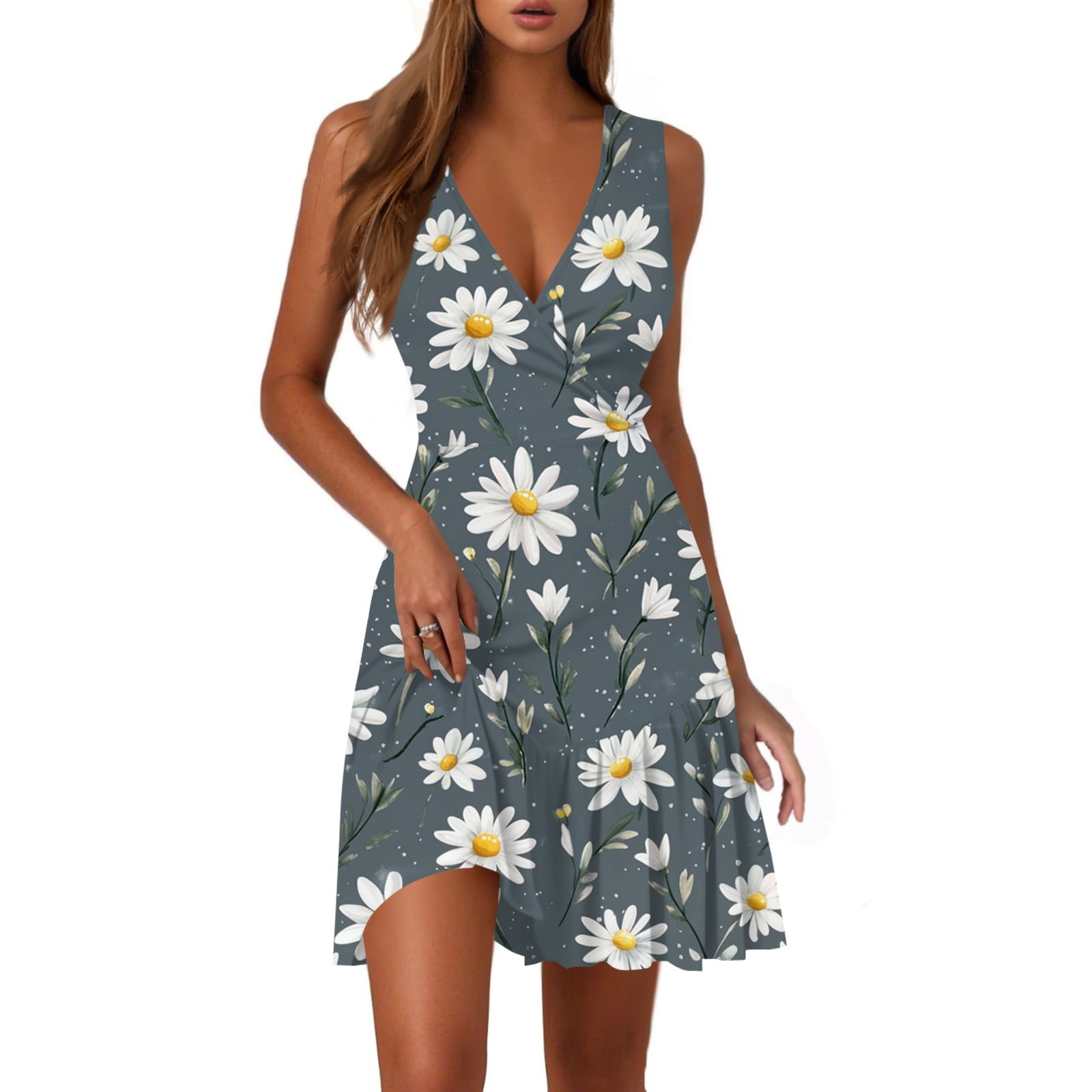 WULMLEO Summer Wrap Dresses for Women 2025 V Neck Knee Length ...