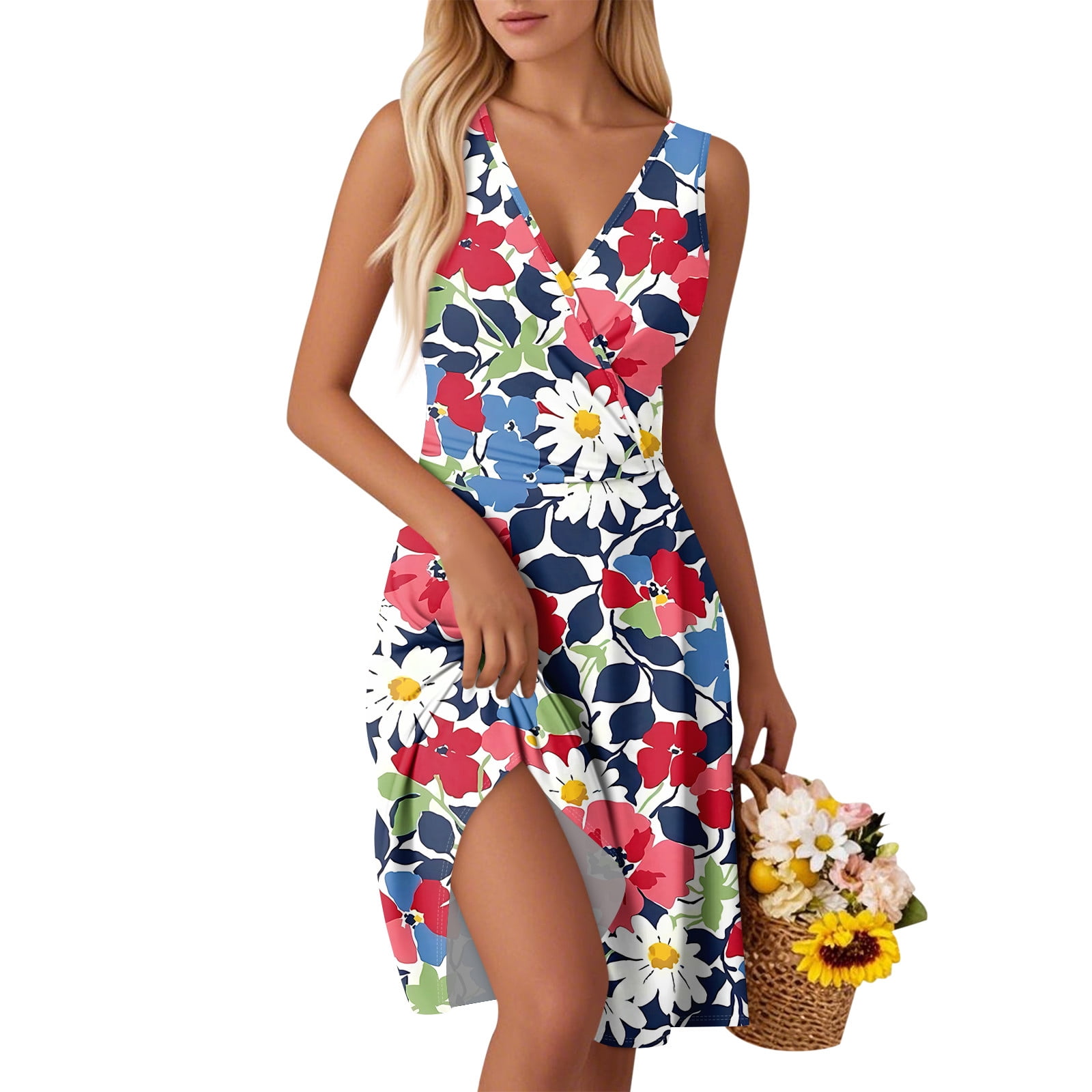 WULMLEO Summer Wrap Dresses for Women 2025 V Neck Knee Length ...