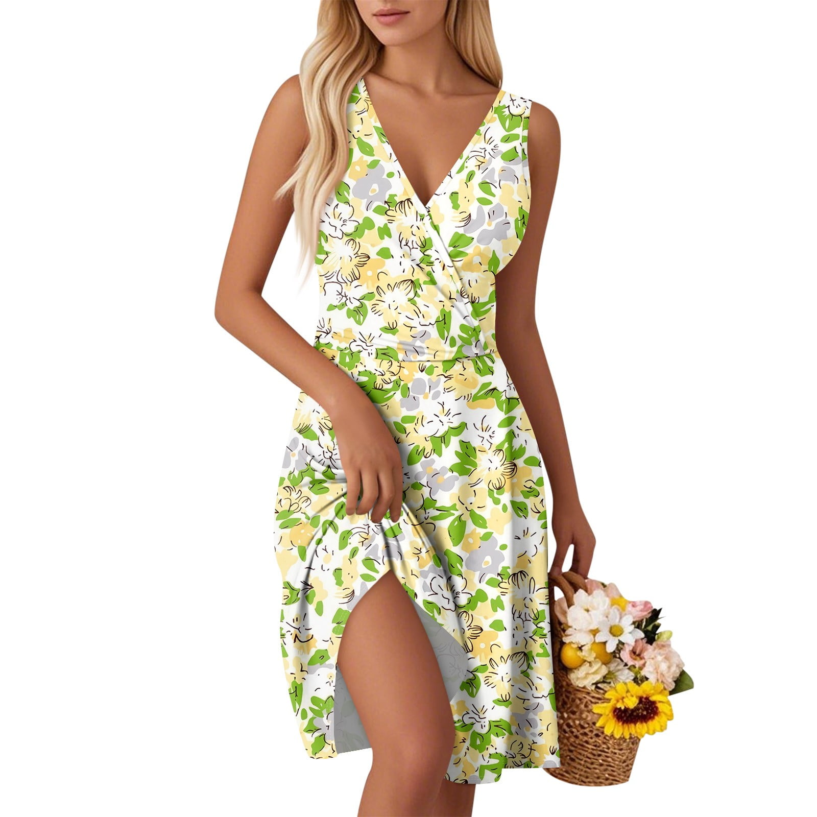 WULMLEO Summer Wrap Dresses for Women 2025 V Neck Knee Length ...