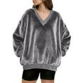 WULMLEO Women Oversized Sweatshirt Trendy V-Neck Plush Sweatshirt with ...