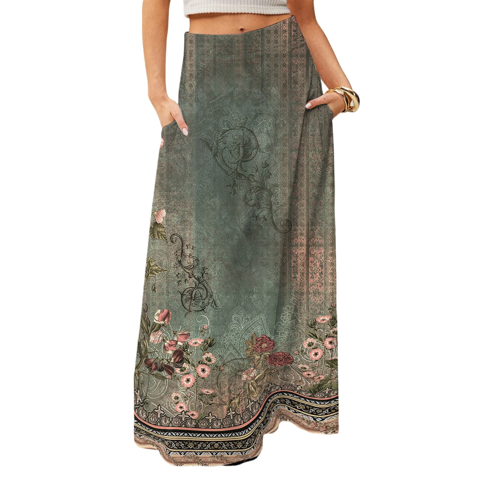 WULMLEO Women's 2025 Bohemian Long Floral Skirts Flowy High Waist ...