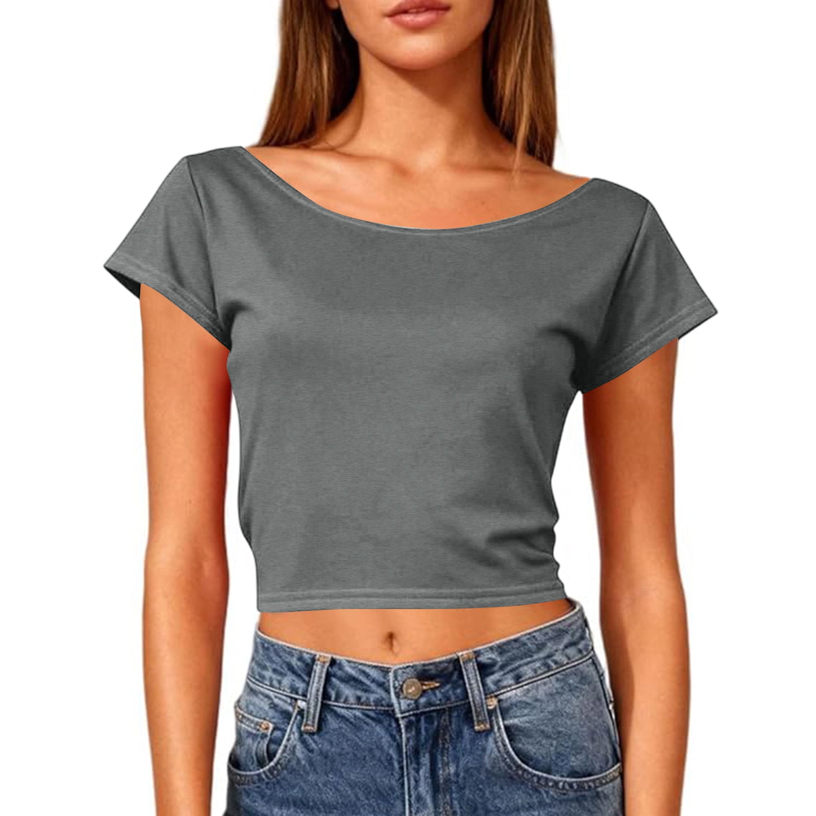 WULMLEO Women’s Fashion Crop Top with Wide Neckline & Open Back ...