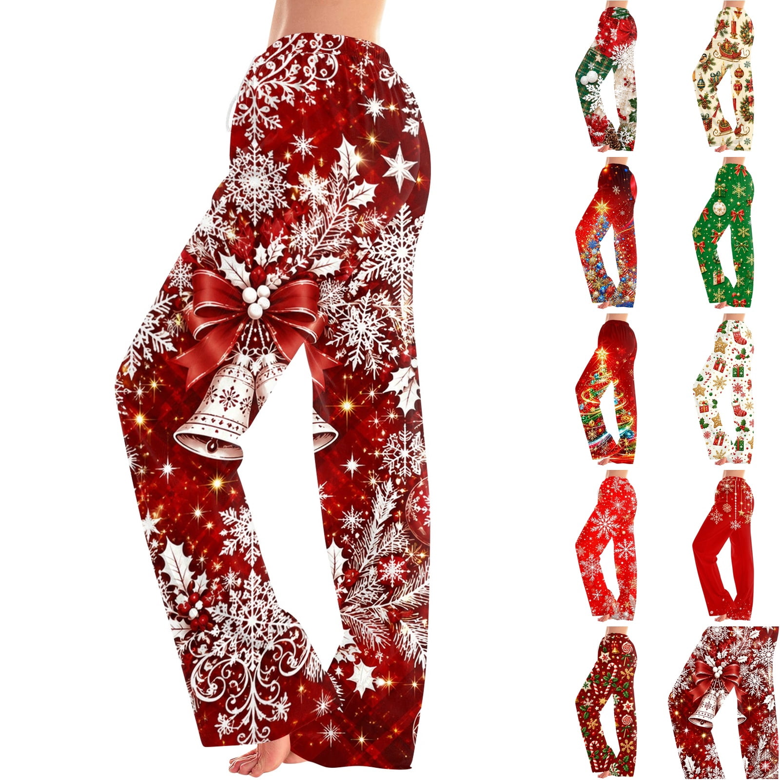WULMLEO Womens Christmas Print Pants Holiday Pattern Soft Casual Pajama ...