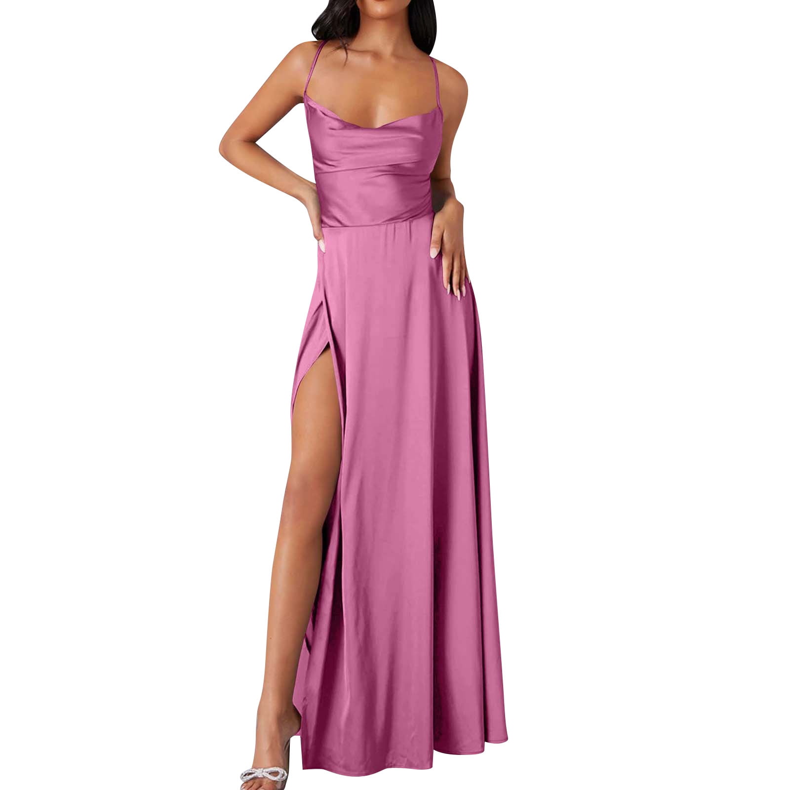WULMLEO Womens Dress Summer Crisscross Backless Wrap Satin Prom Dress ...