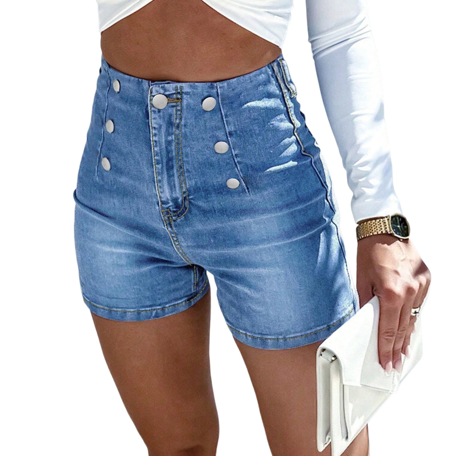 WULMLEO Womens High Rise Jean Shorts 5 Inch Inseam Button Denim Shorts ...