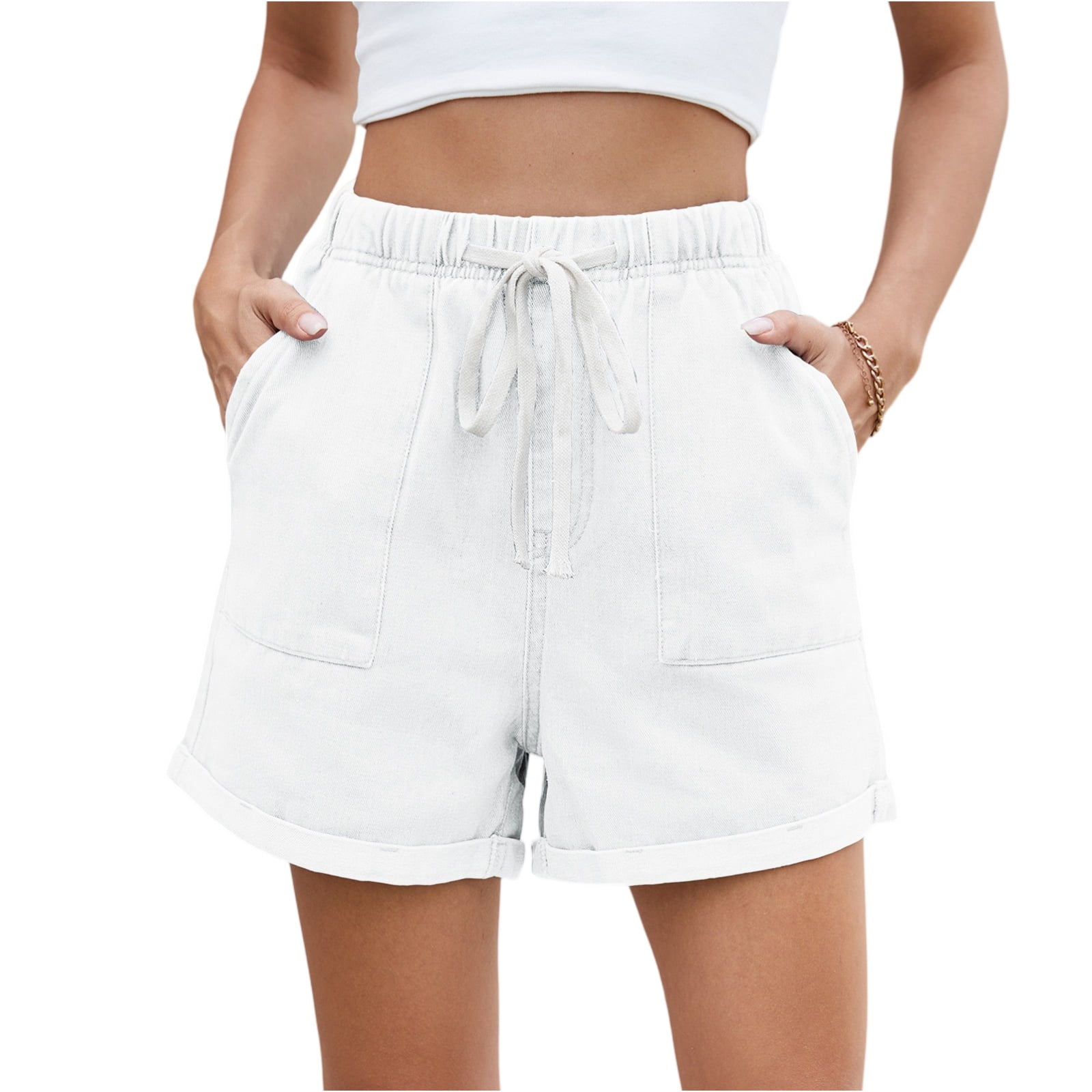 WULMLEO Womens Jean Shorts Plus Size Roll Up Mid Rise Denim Shorts ...
